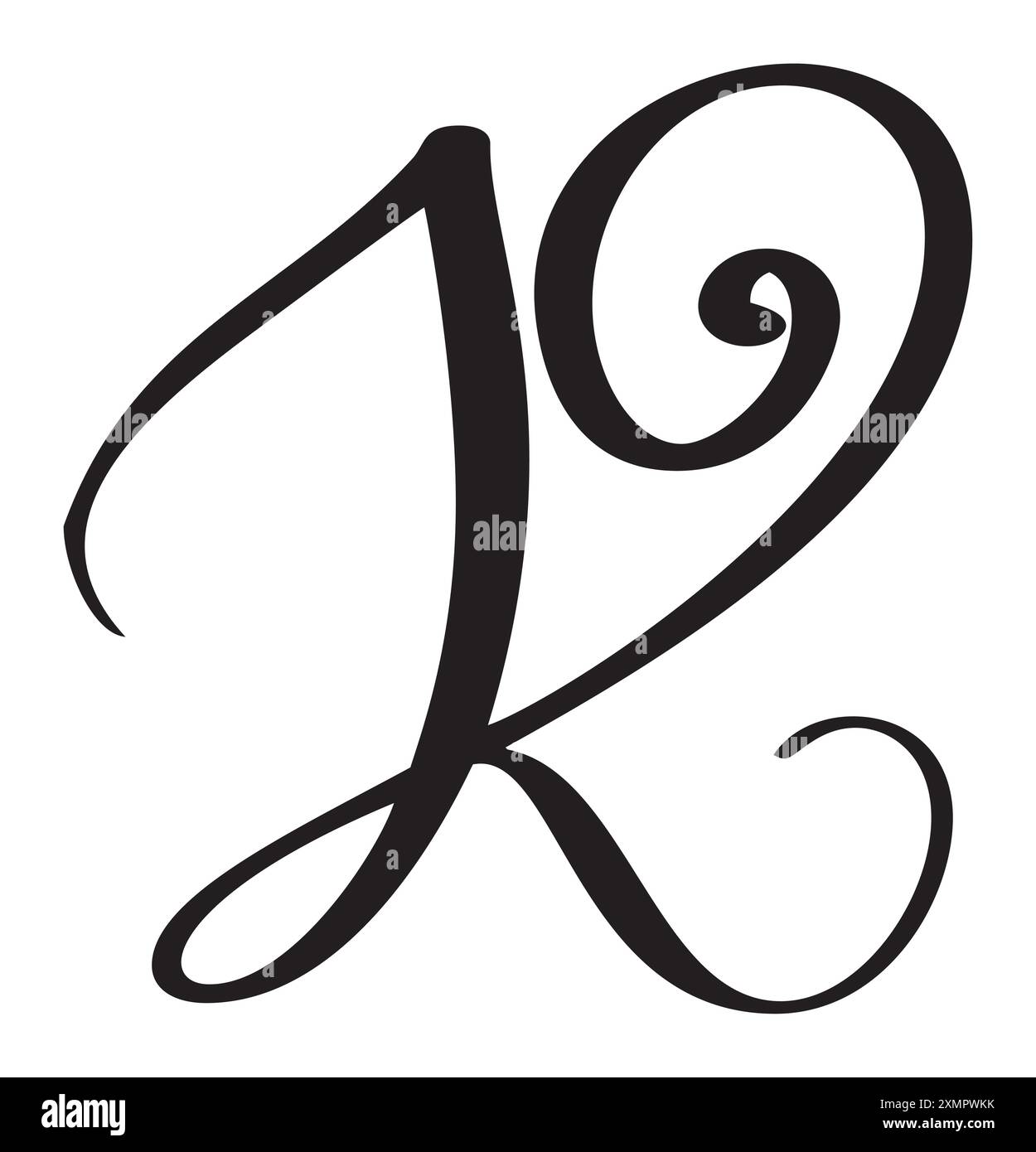Hand drawn vector calligraphy letter capital K. Script font logo ...