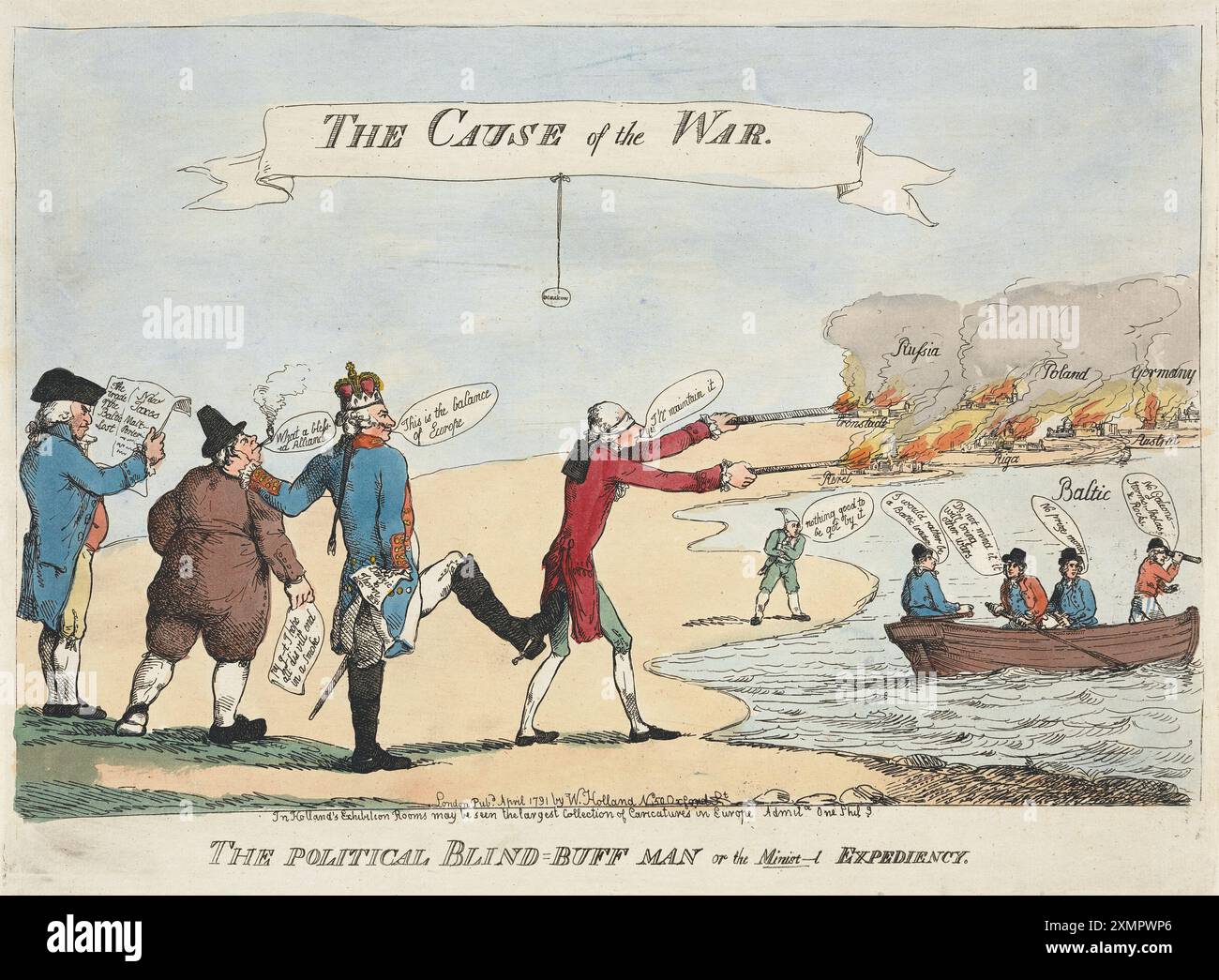 A humorous cartoon print coloured engraving of The Political Blind Buff ...
