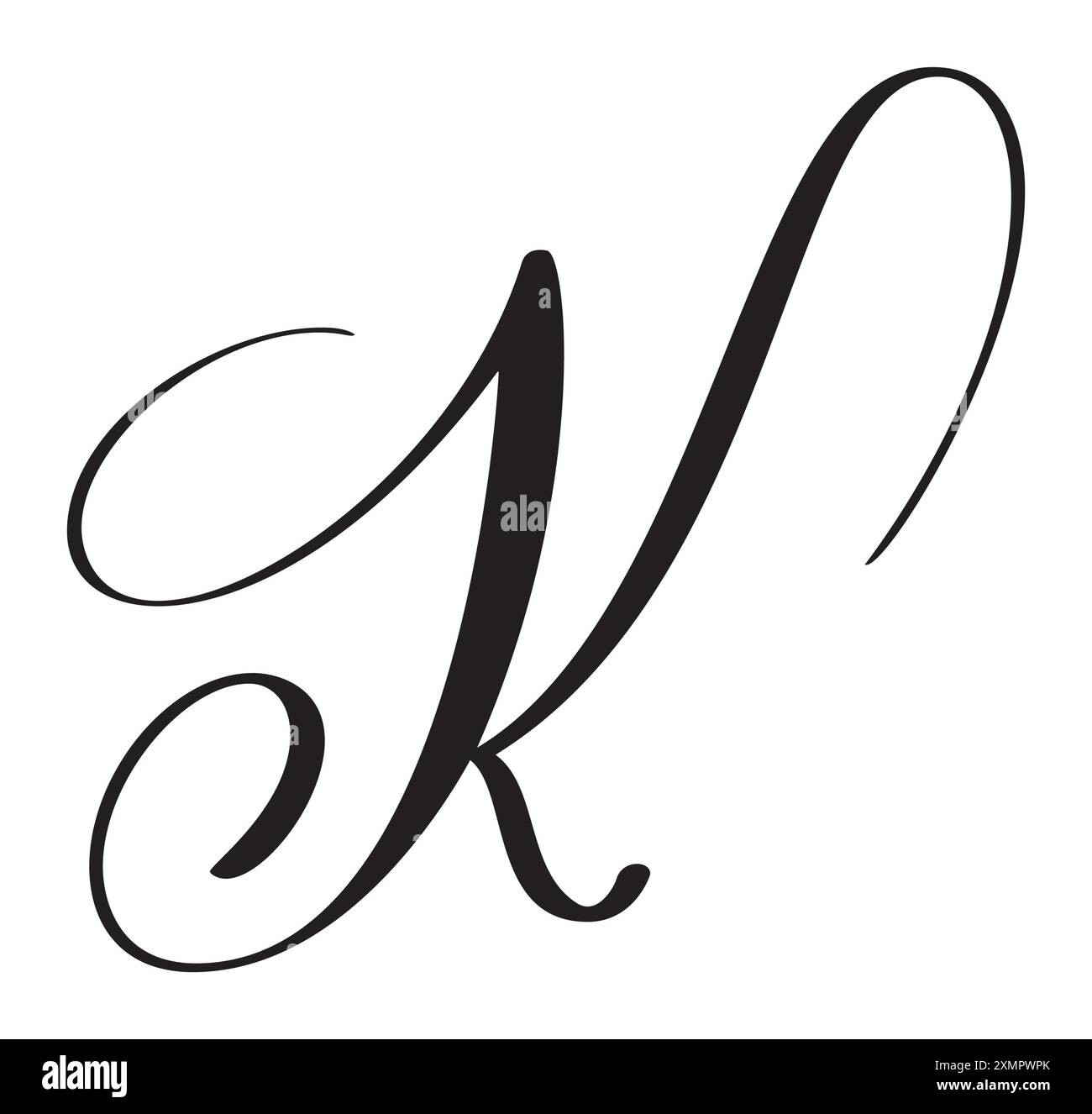 Vector calligraphy hand drawn letter K drop cap. Script font logo icon ...