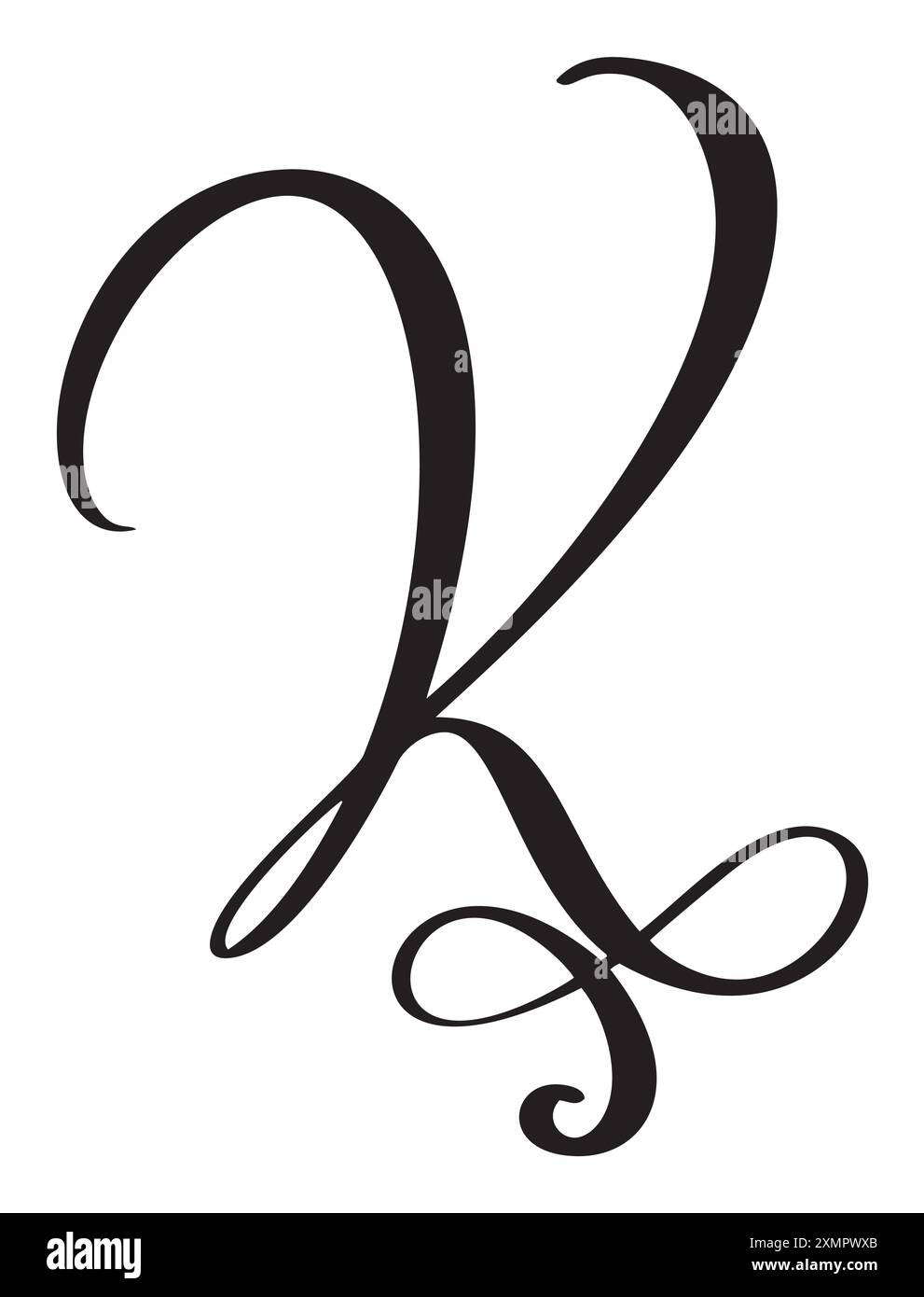 Hand drawn vector calligraphy letter capital K. Script font logo ...