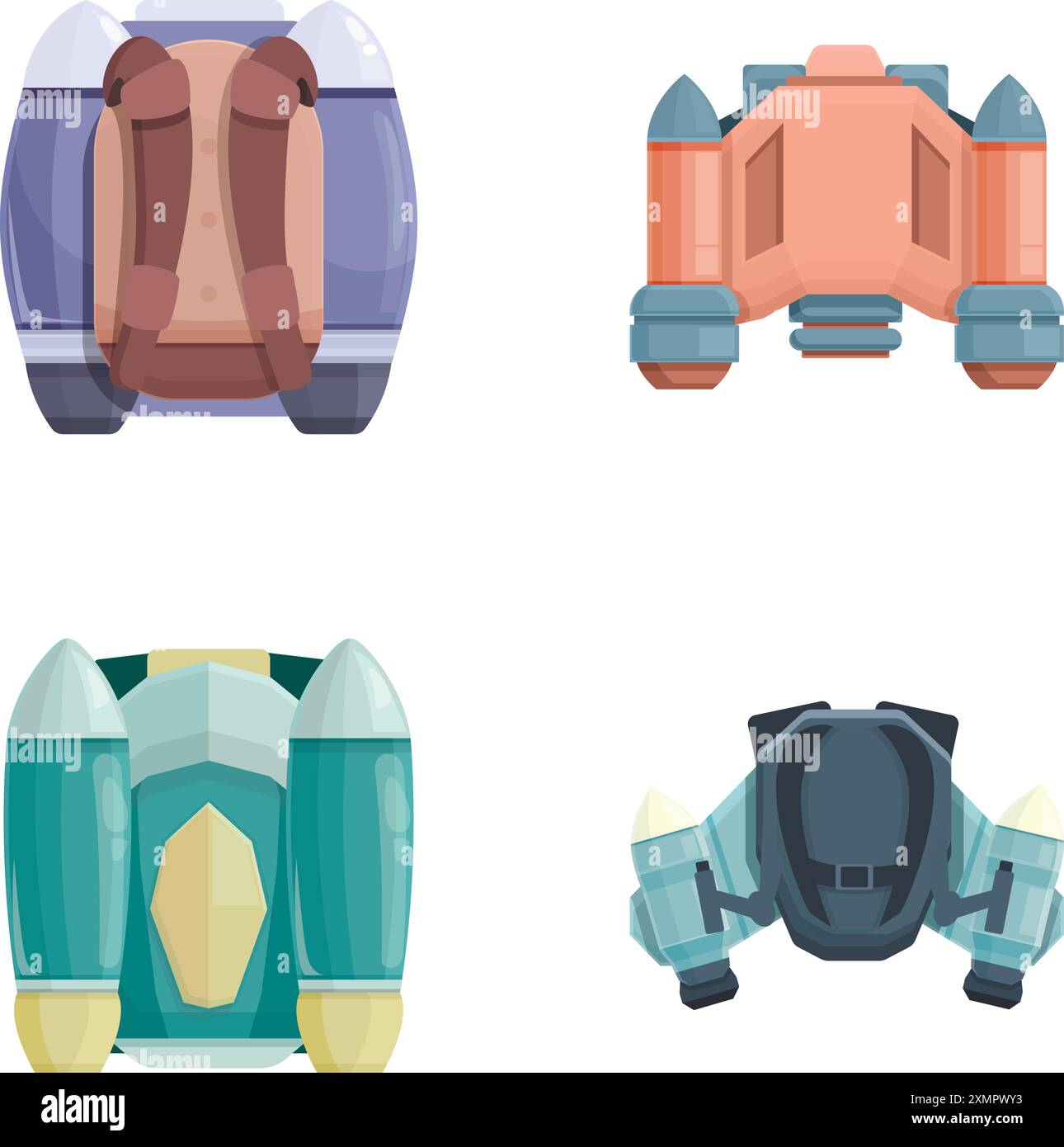 Jetpack cylinder icons set cartoon vector. Equipment for personal air ...