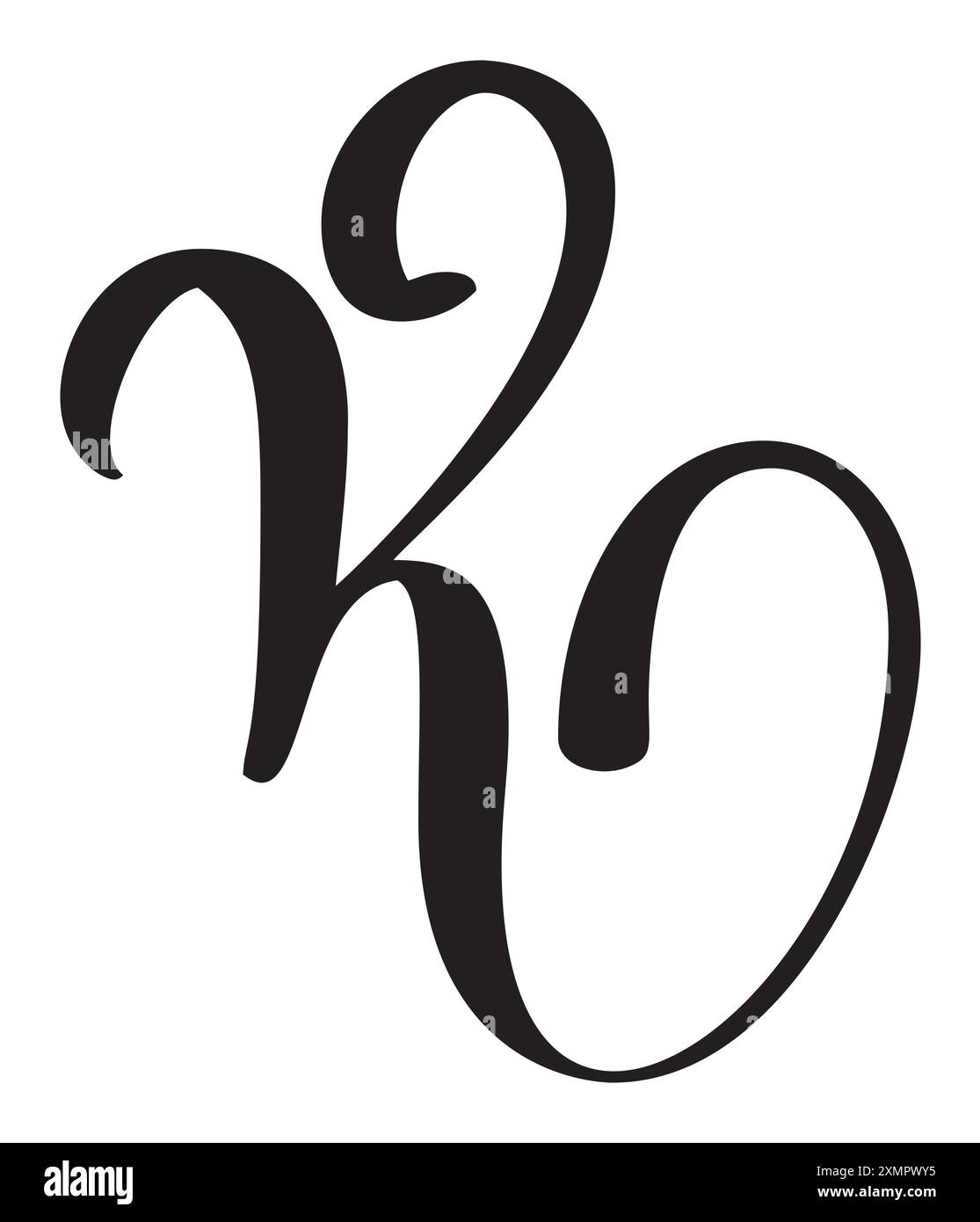 Vector calligraphy hand drawn letter K drop cap. Script font logo icon ...