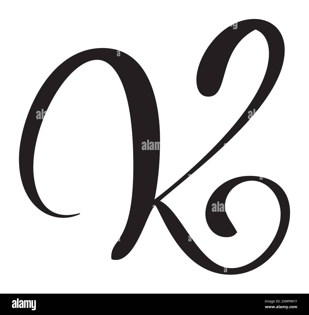 Hand drawn vector calligraphy letter capital K. Script font logo ...