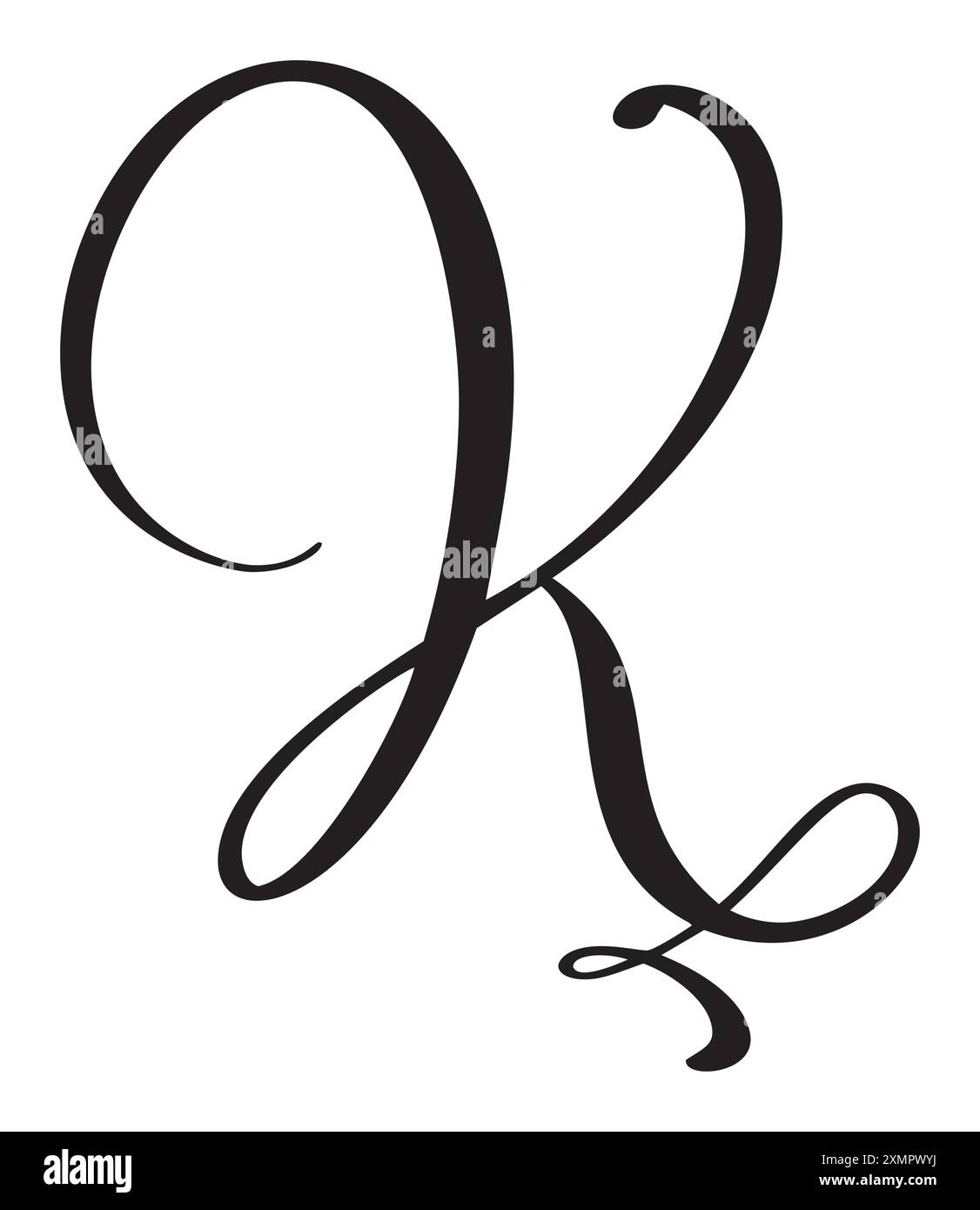 Vector calligraphy hand drawn letter K drop cap. Script font logo icon ...