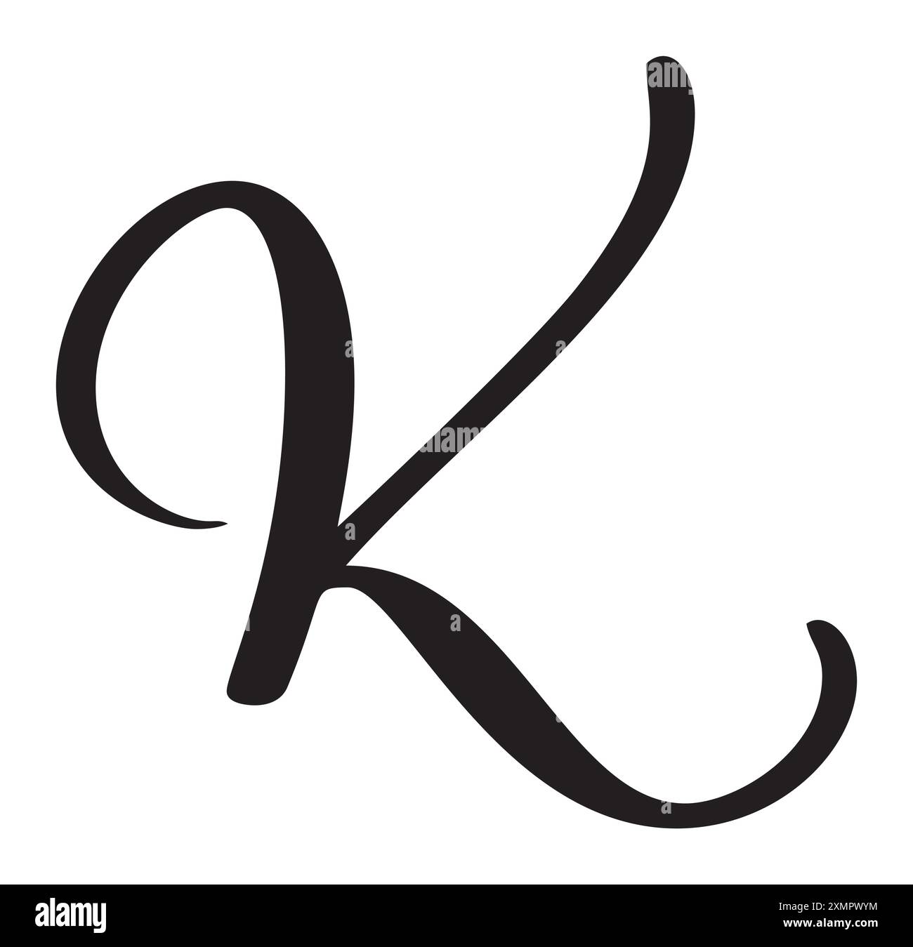 Vector calligraphy hand drawn letter K drop cap. Script font logo icon ...