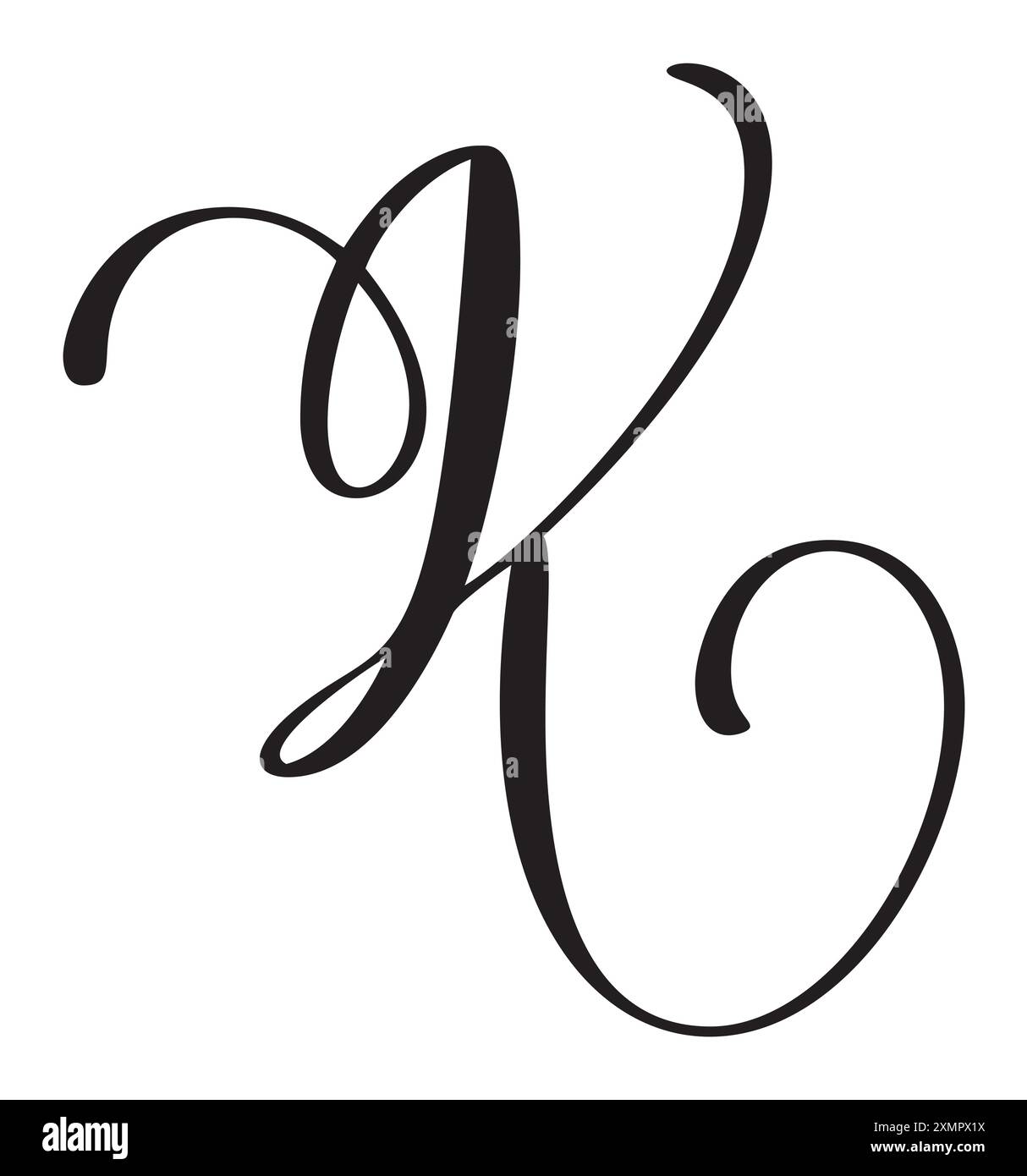 Vector calligraphy hand drawn letter K drop cap. Script font logo icon ...