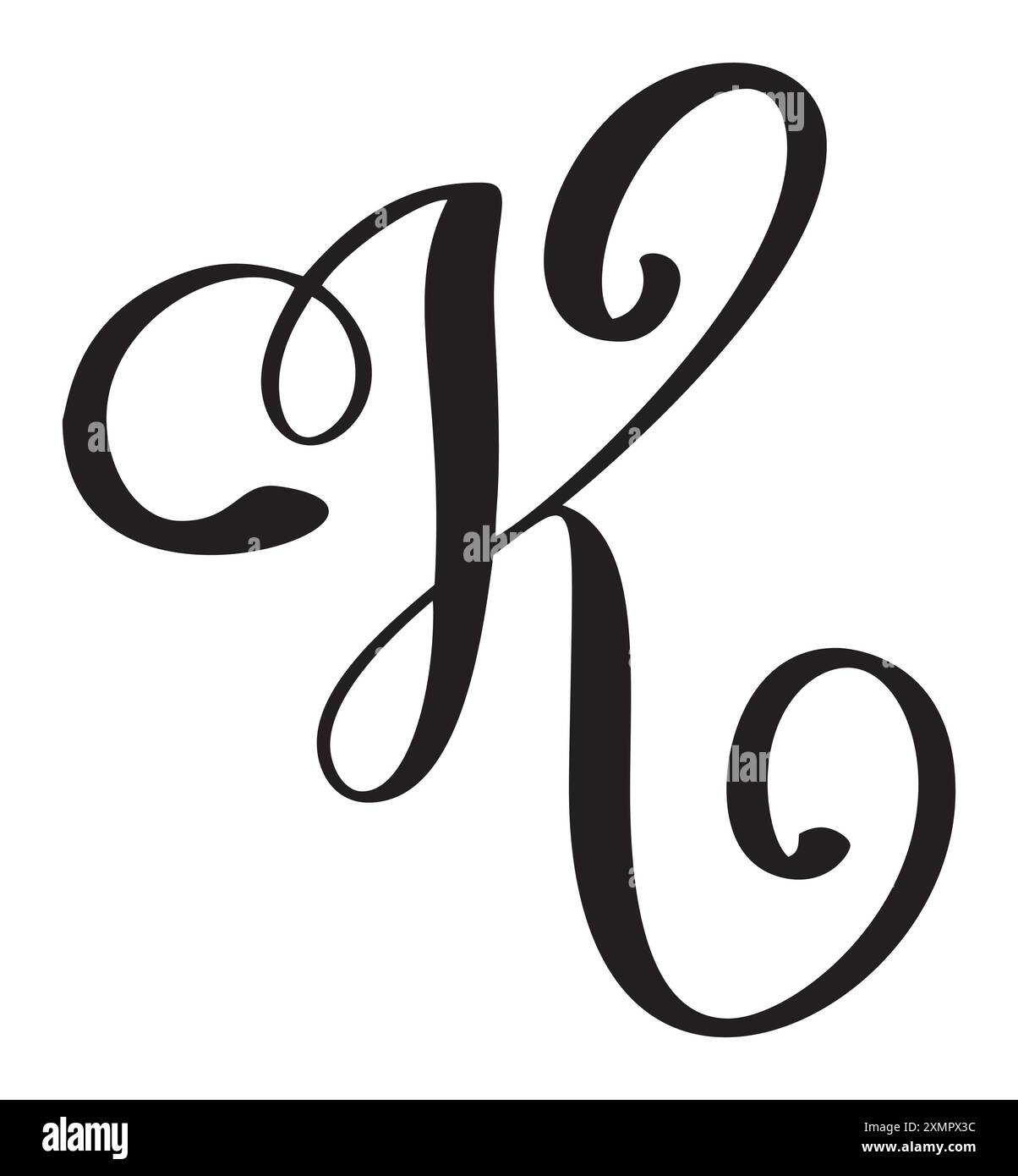Hand drawn vector calligraphy letter capital K. Script font logo ...
