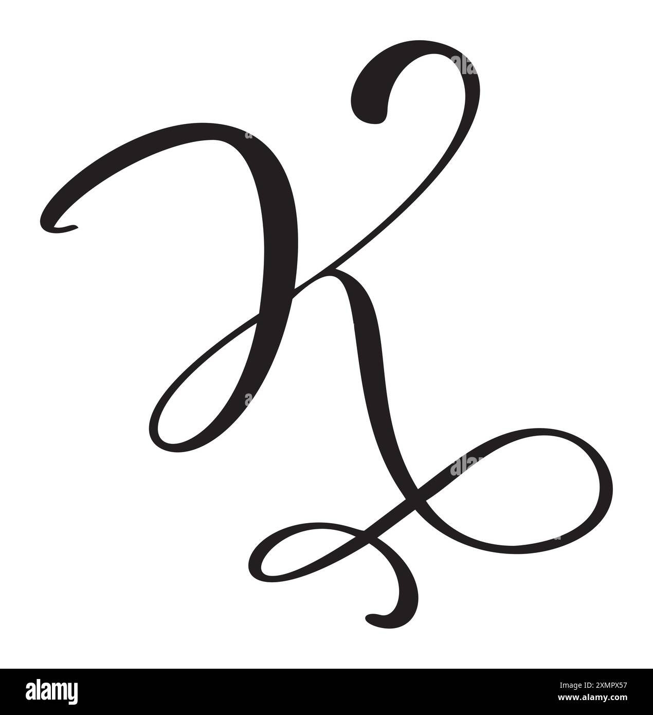 Hand drawn vector calligraphy letter capital K. Script font logo ...