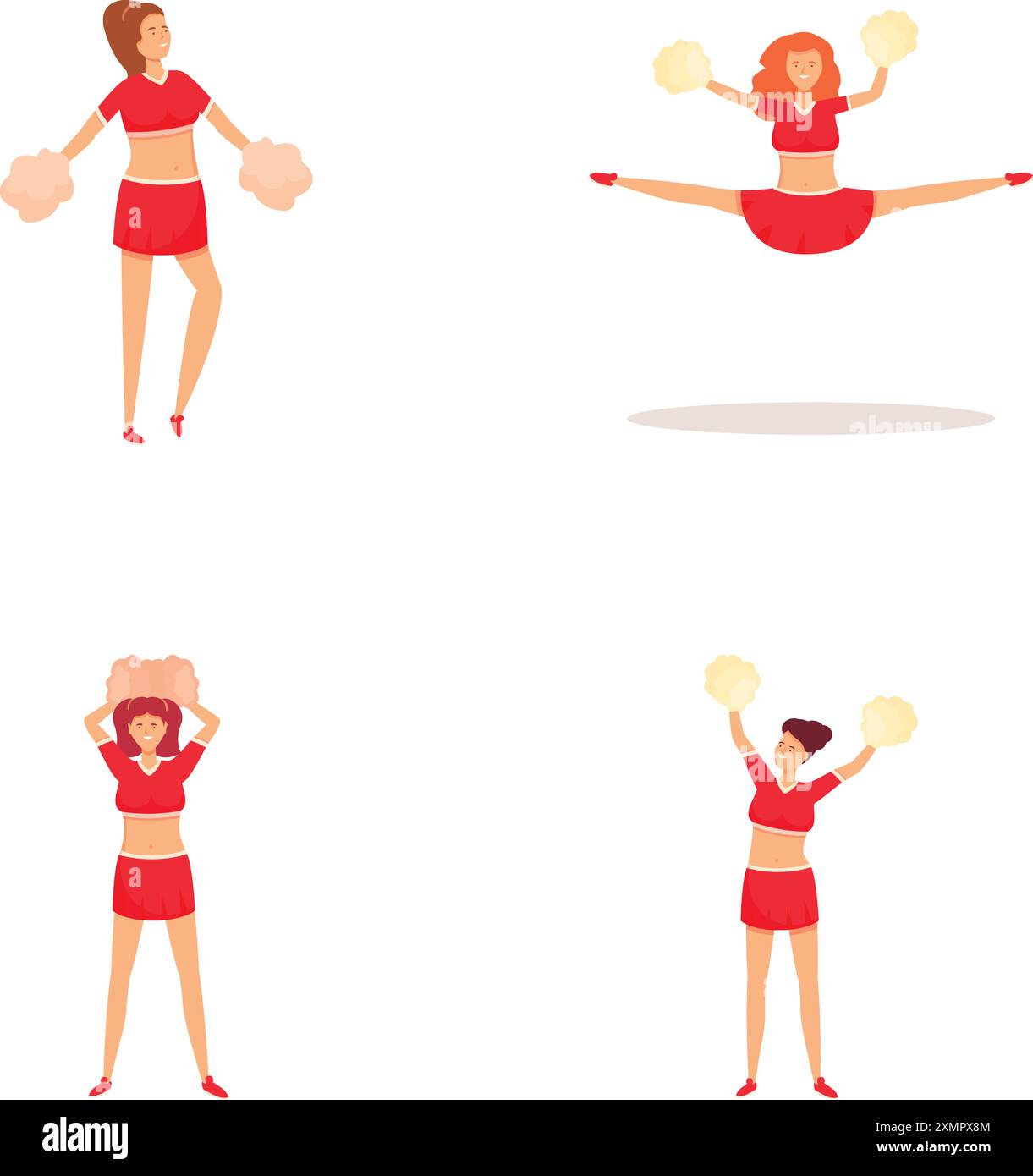 Female cheerleader icons set cartoon vector. Dancing cheerleader girl ...