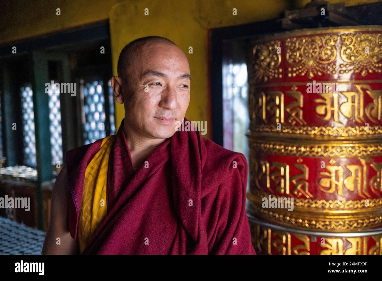 Buddhist monk Lopsang Lama, age 43, prays at Swayambhunath Monkey ...
