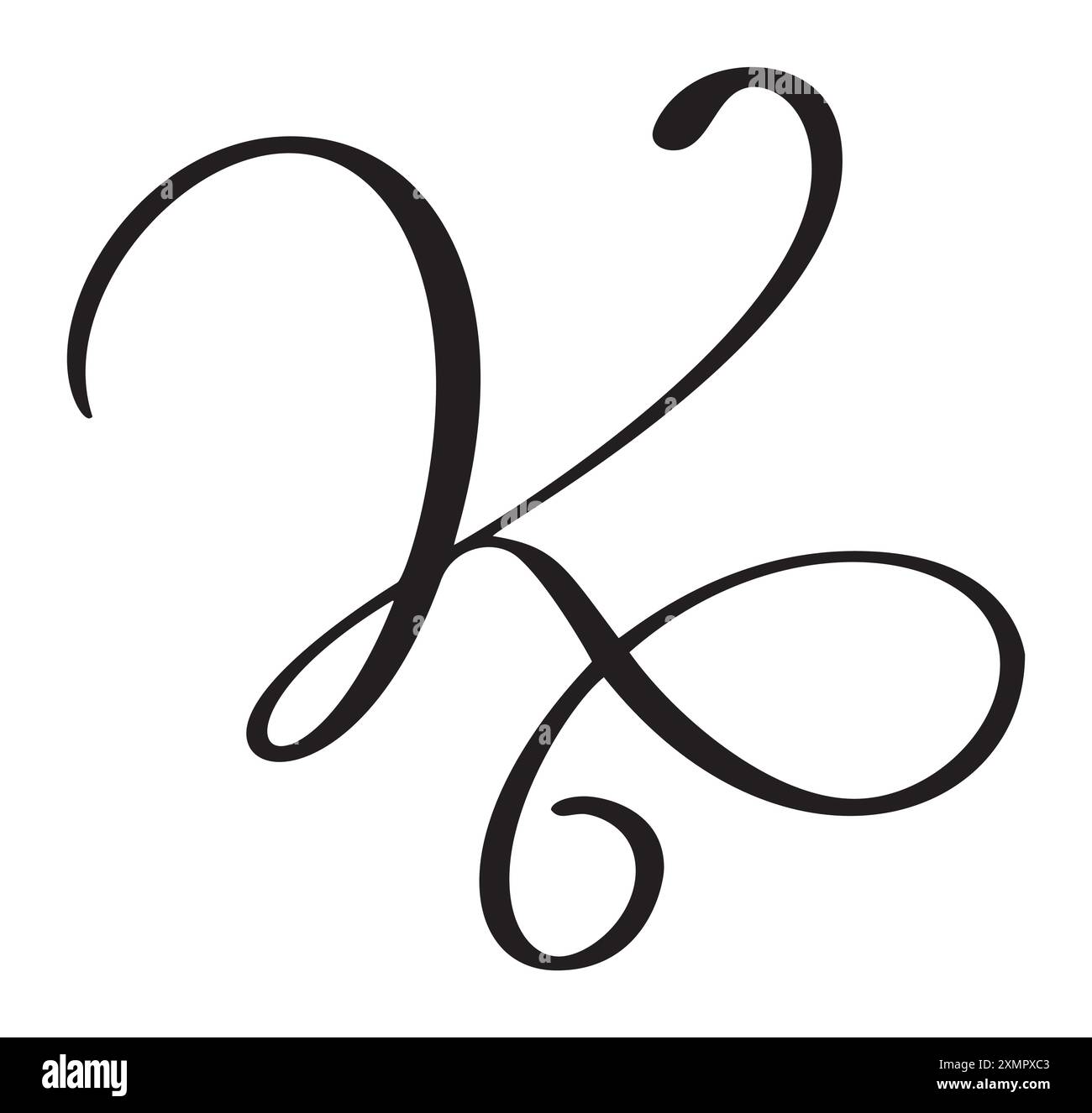 Vector calligraphy hand drawn letter K drop cap. Script font logo icon ...