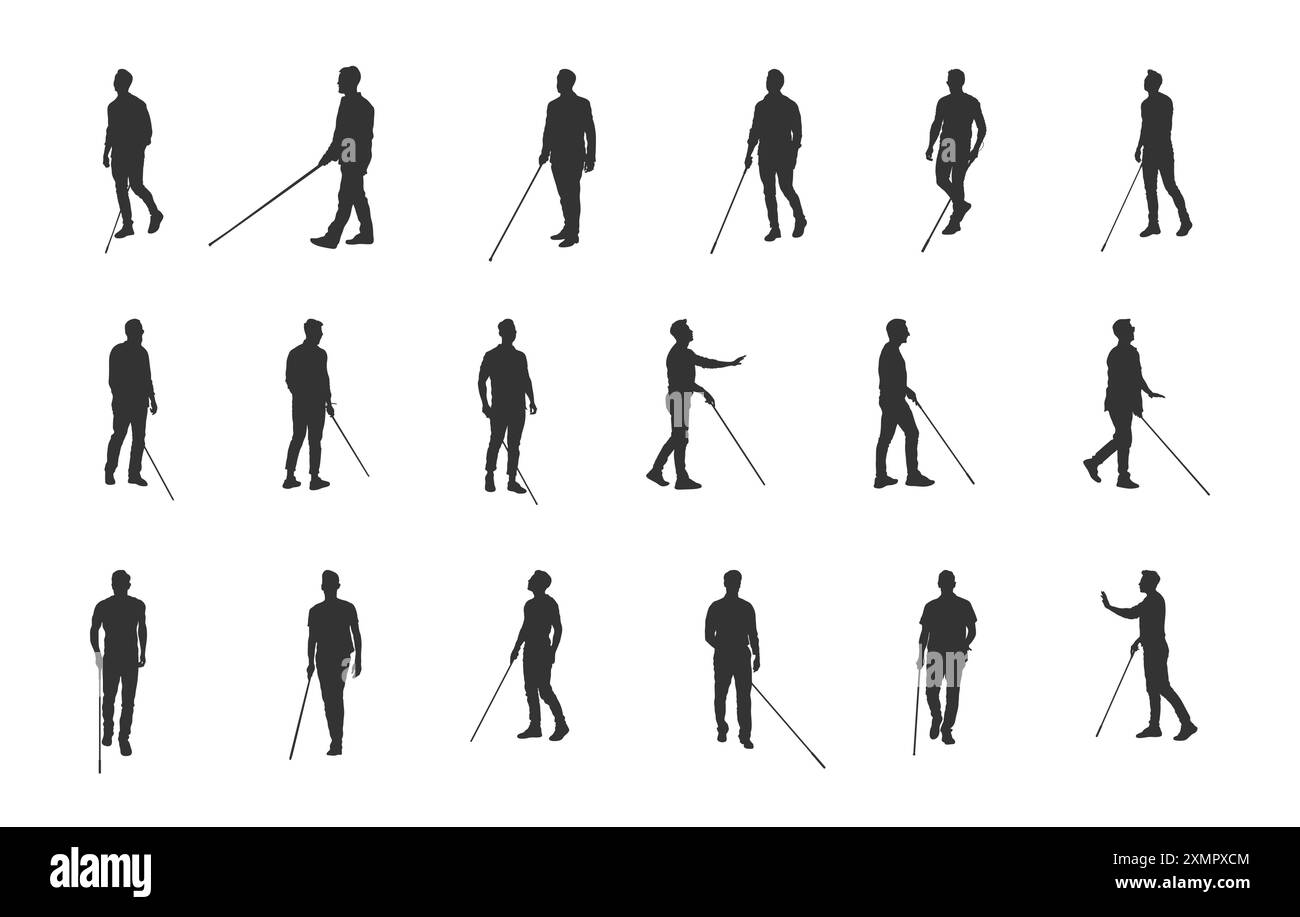 Blind man walking silhouette, Blind man silhouette, Blind people ...