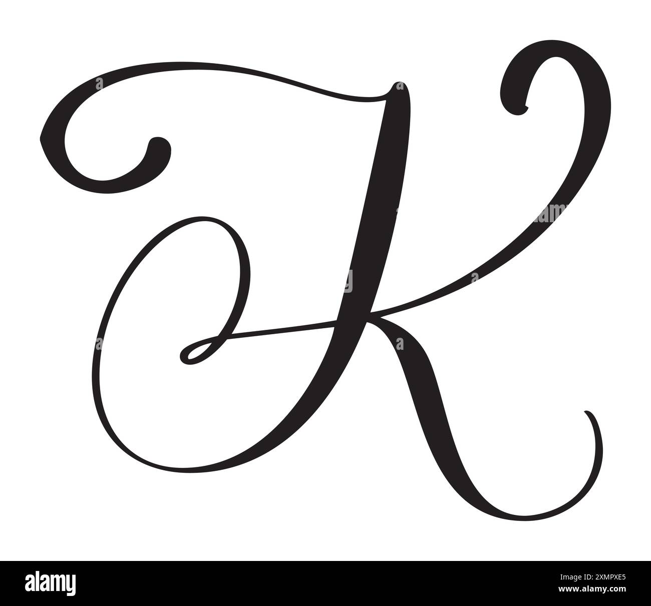 Hand drawn vector calligraphy letter capital K. Script font logo ...