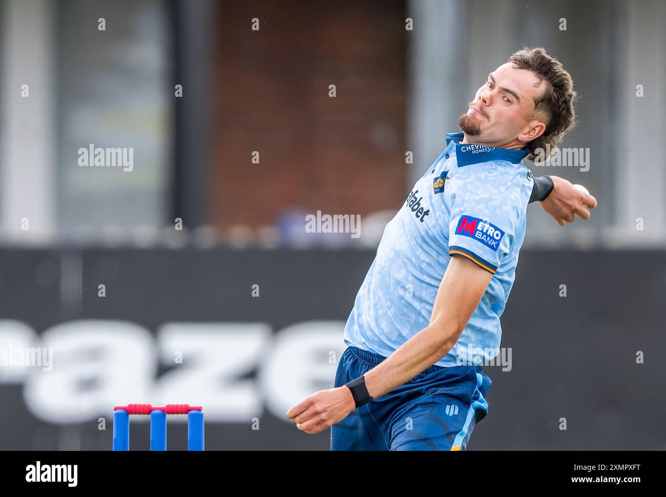 Sam Conners bowling for Derbyshire in a Metro Bank Cup One-Day Match ...