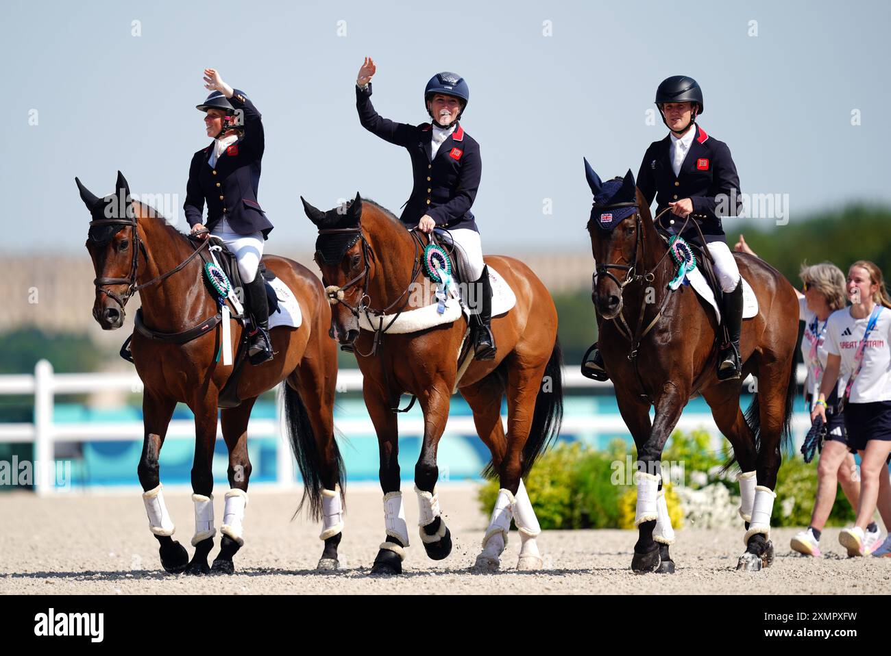 Great Britain's Rosalind Canter, Laura Collett and Tom McEwen following ...