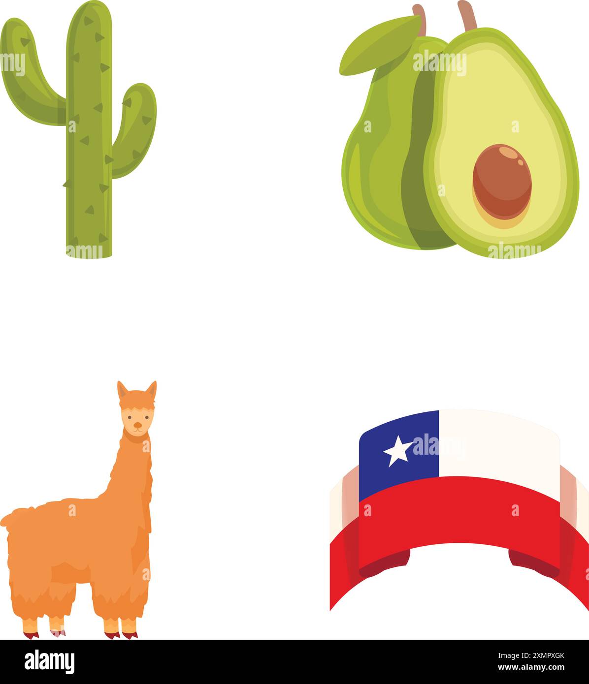 Chile nature icons set cartoon vector. Wildlife of chile. South america ...