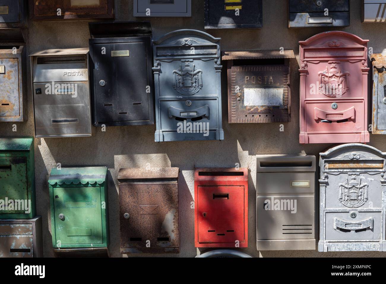 Variety of Vintage Mailboxes on Wall Stock Photo - Alamy