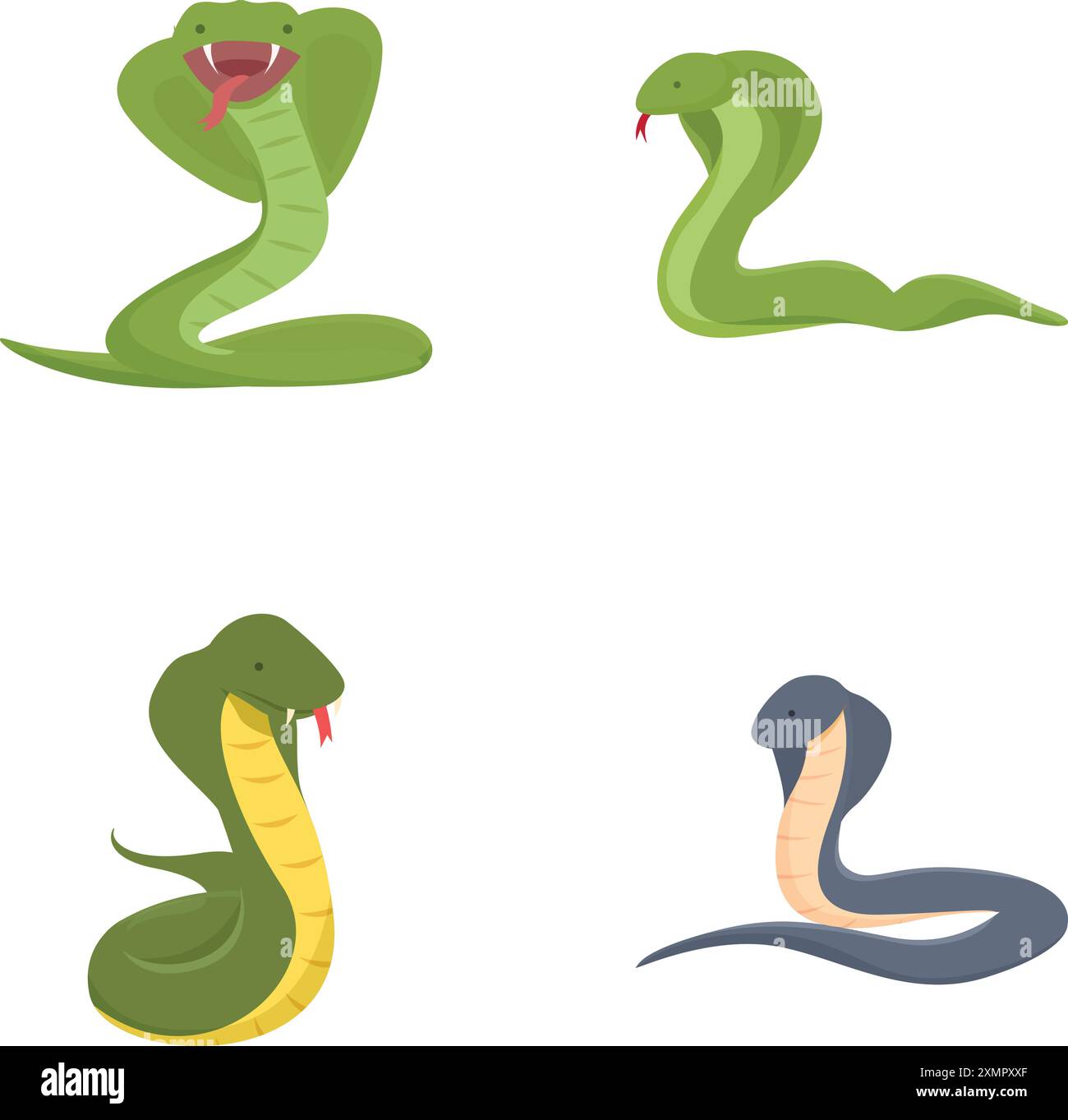 Cobra animal icons set cartoon vector. Cobra snake cartoon character ...