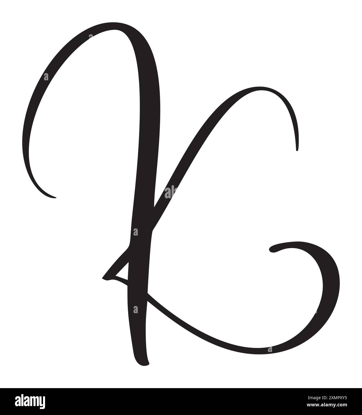 Vector calligraphy hand drawn letter K drop cap. Script font logo icon ...
