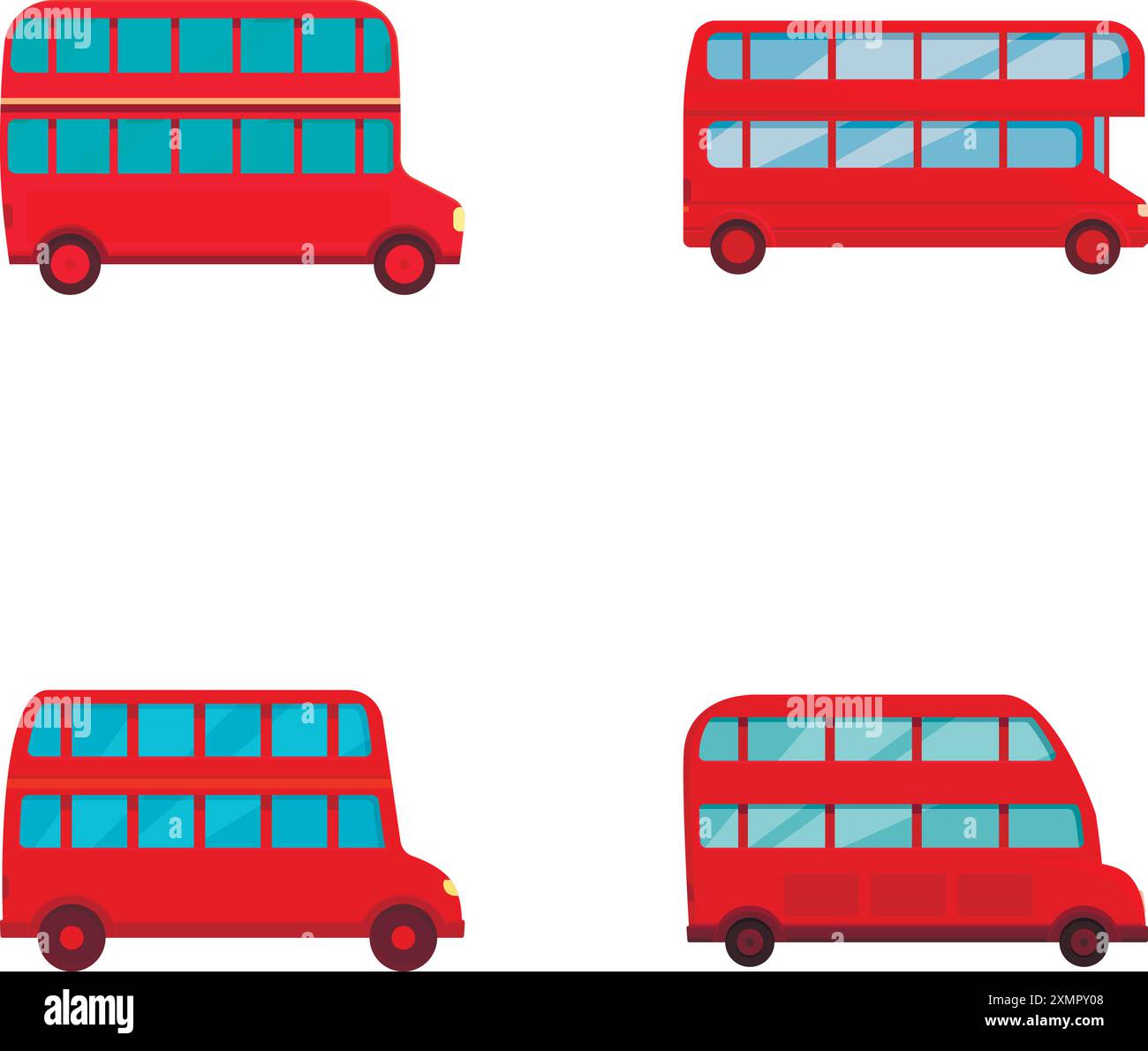 Double decker icons set cartoon vector. British red double decker bus ...