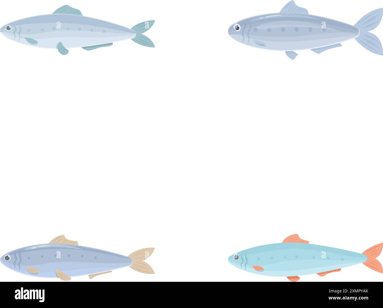 Set of four cute and colorful cartoon fish on a plain background ...