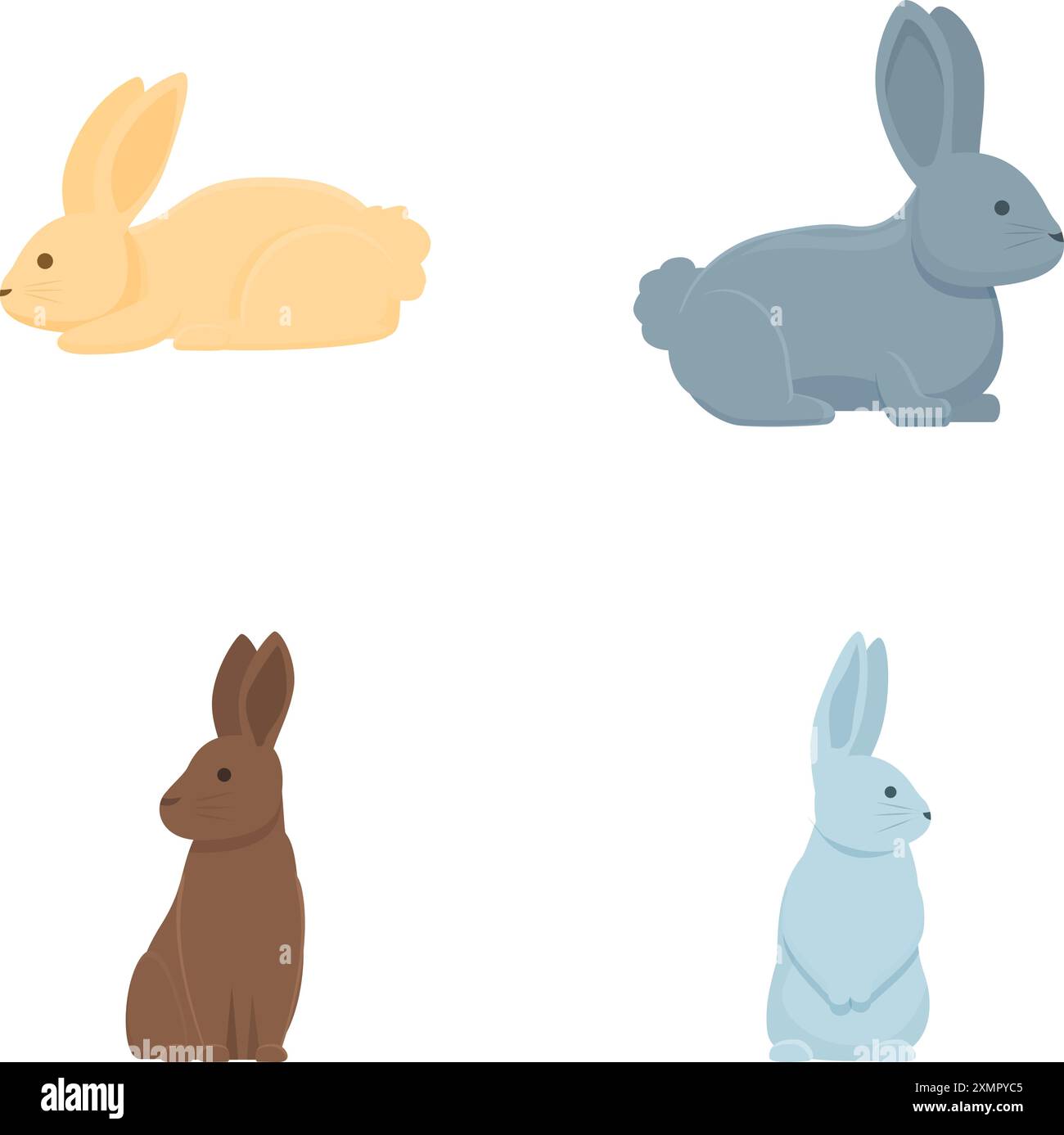 Set of four adorable cartoon rabbits in different colors and poses ...