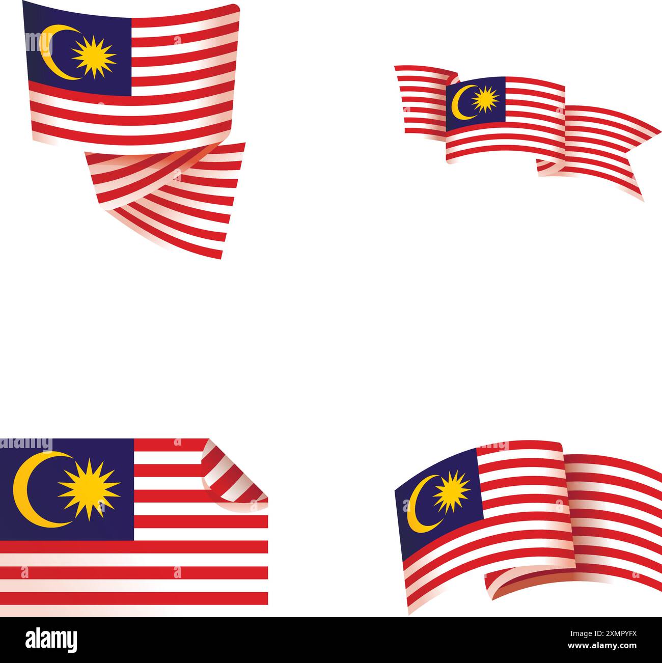 Set of malaysian flags in different designs fluttering, ideal for ...