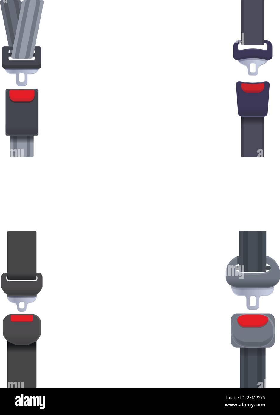 Vector illustrations of seat belt buckles in various stages of ...