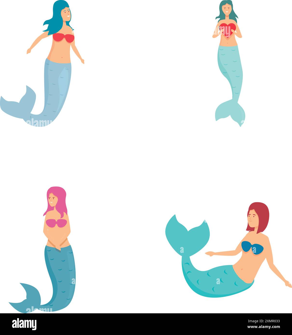Collection of four mermaid characters with different poses and tail ...