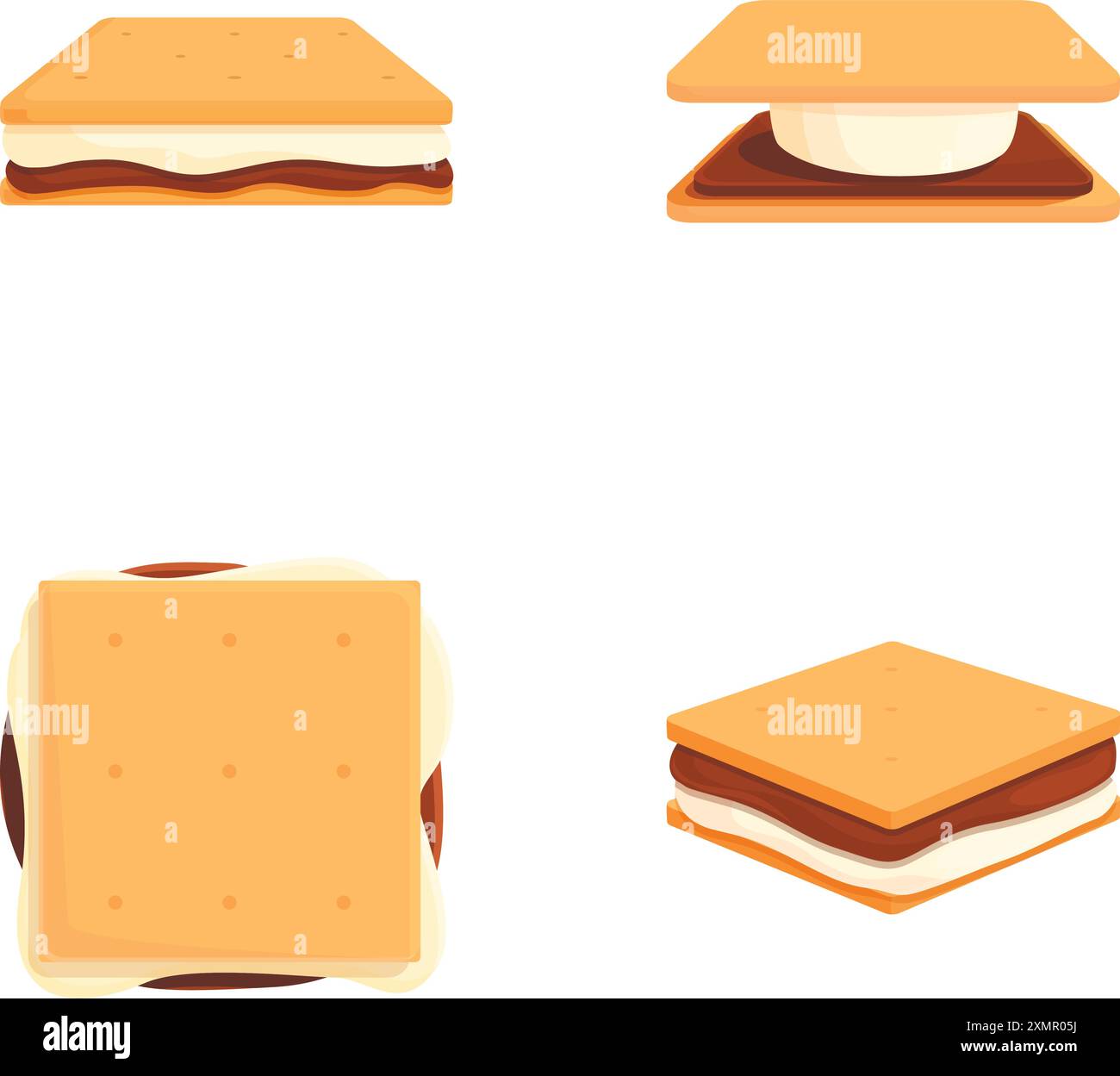 Assorted cartoon smore illustrations with marshmallow. Chocolate. And ...