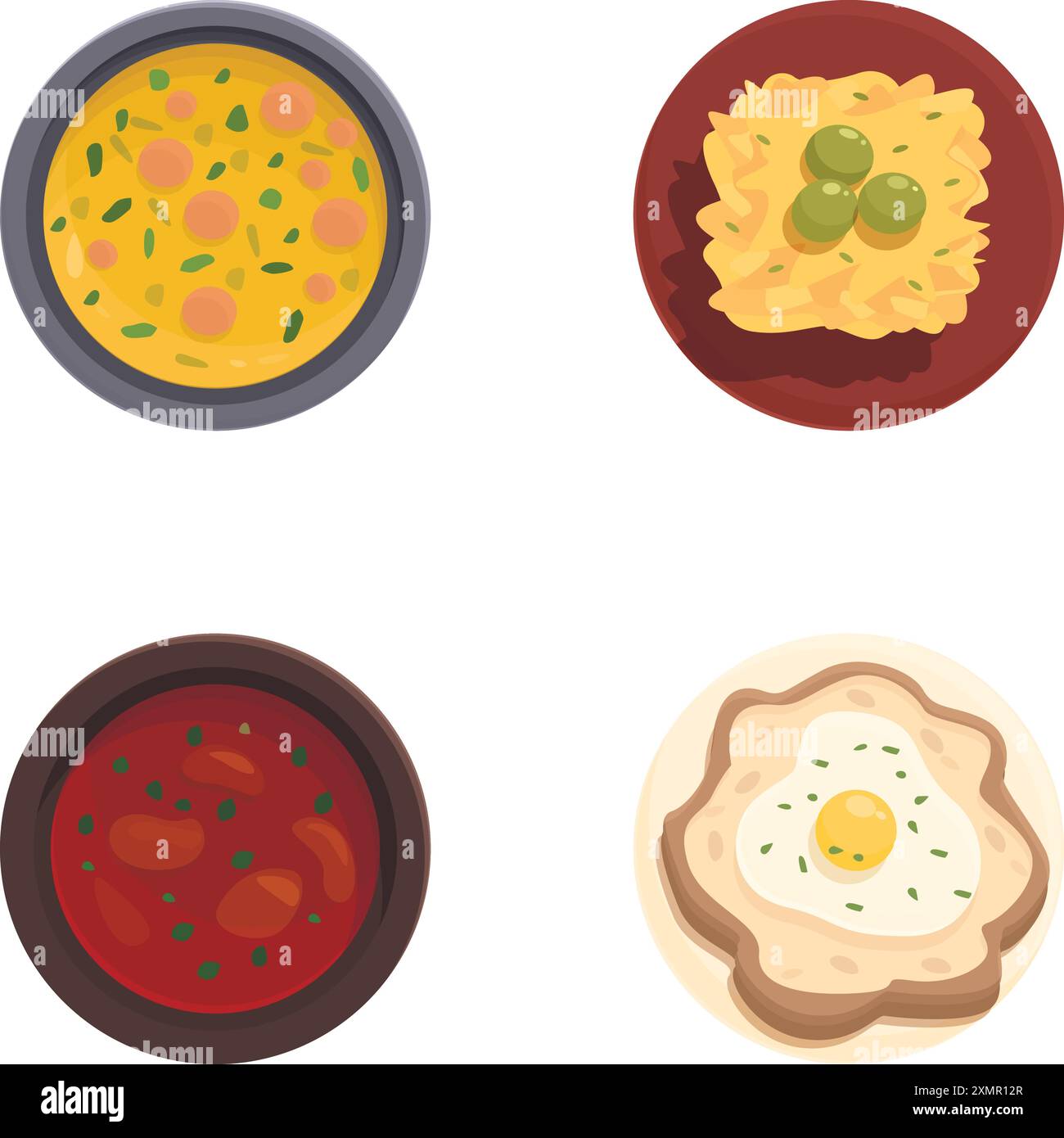 Illustration of four delicious breakfast options viewed from above ...