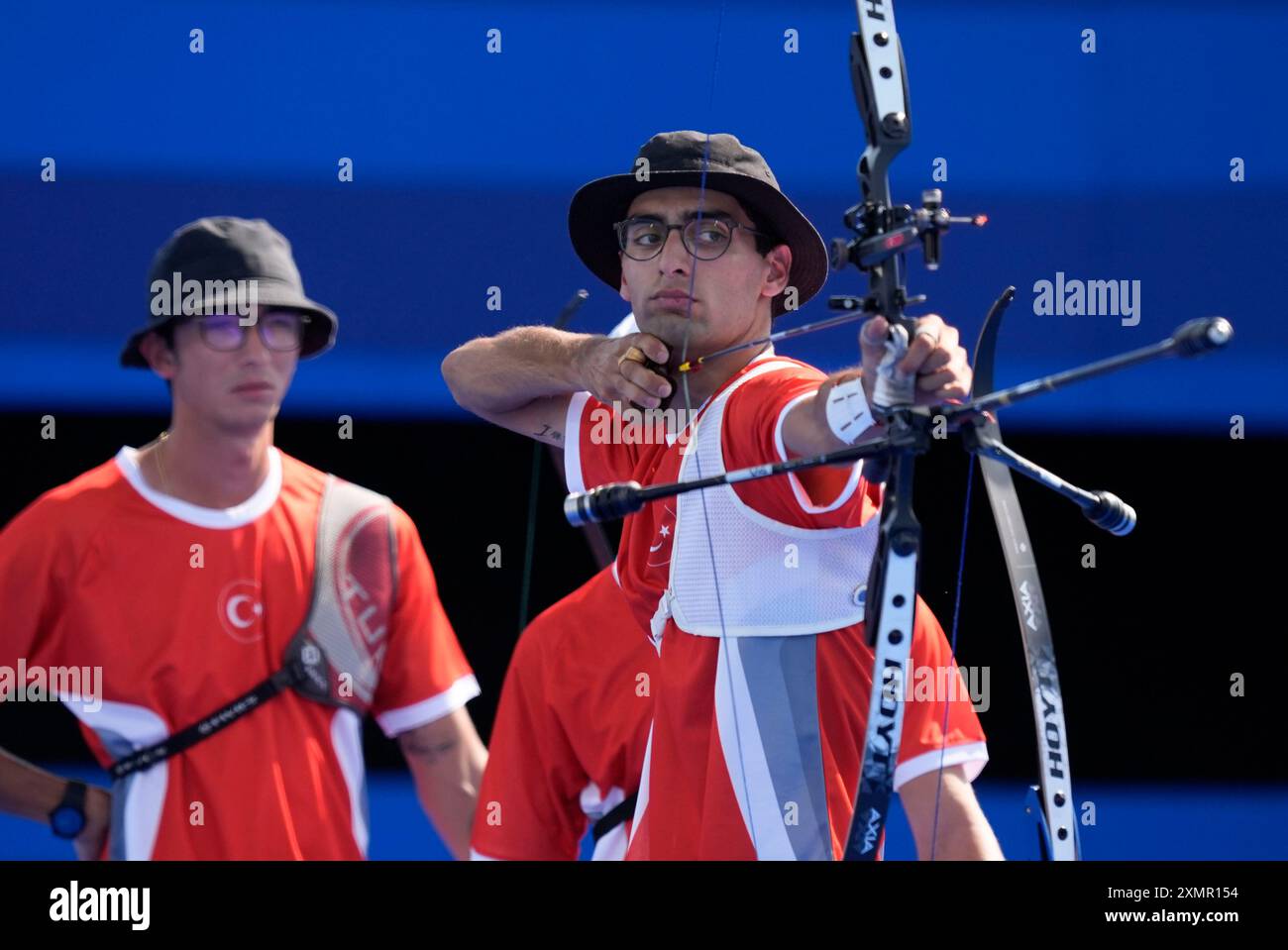 Turkey's Abdullah Yildirmis shoots during the men's team bronze medal ...