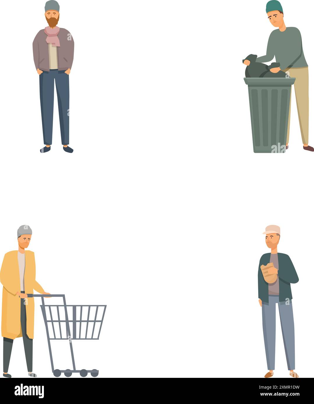 Collection of four flat design vector illustrations featuring different ...