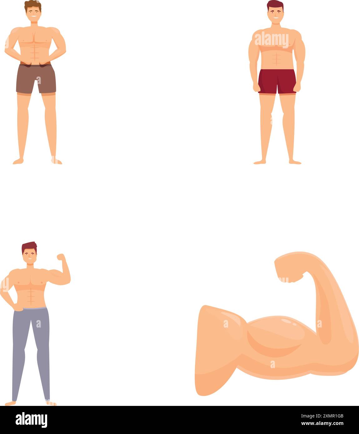 Collection of vector illustrations featuring men in various fitness ...