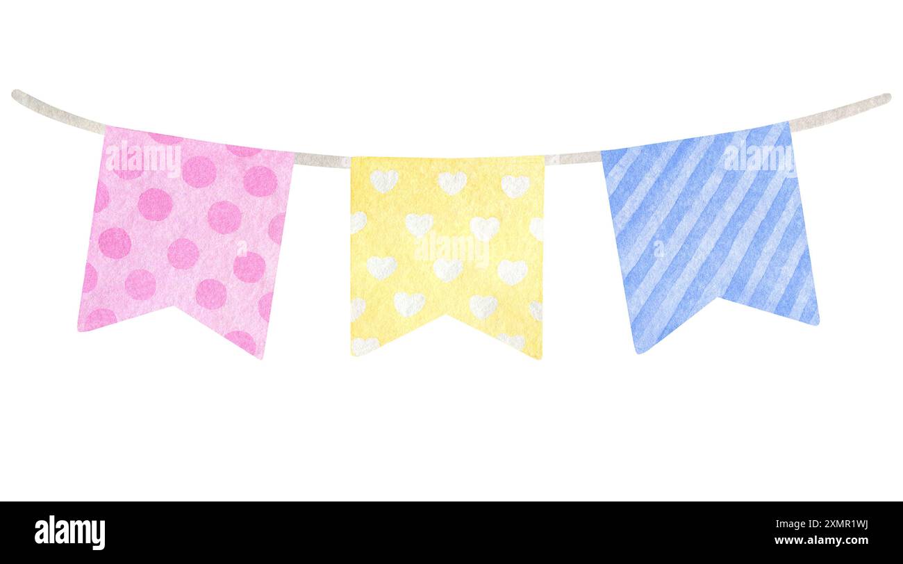 Watercolor hand drawn flags garland isolated on white background ...