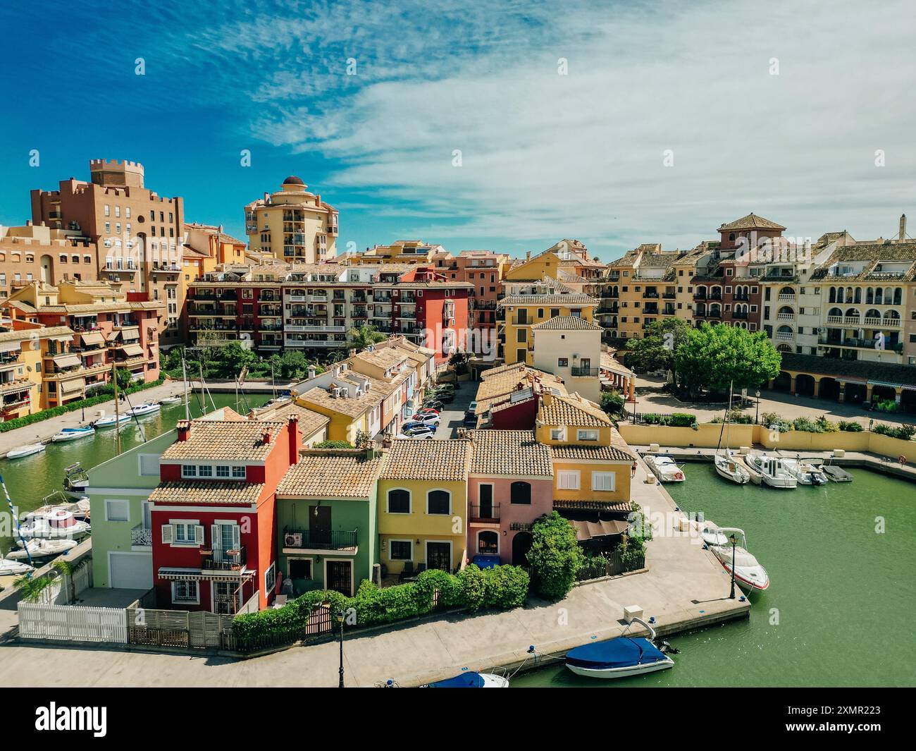 Colorful houses, buildings and yachts in Port Saplaya, Valencia's ...