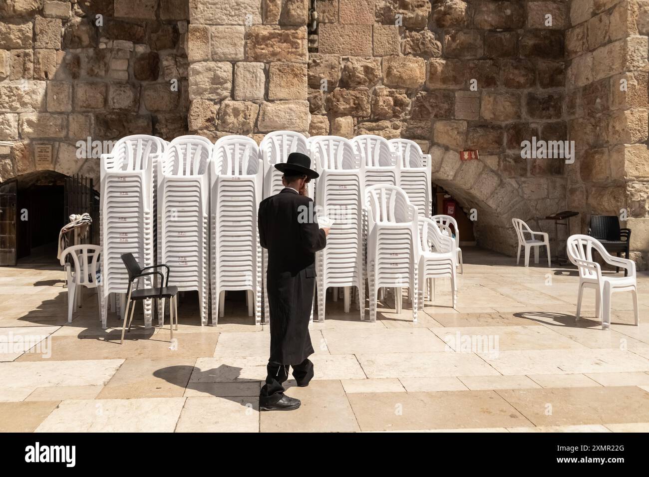 Male Jewish worshipper seen at the Western Wall men side. The Western ...