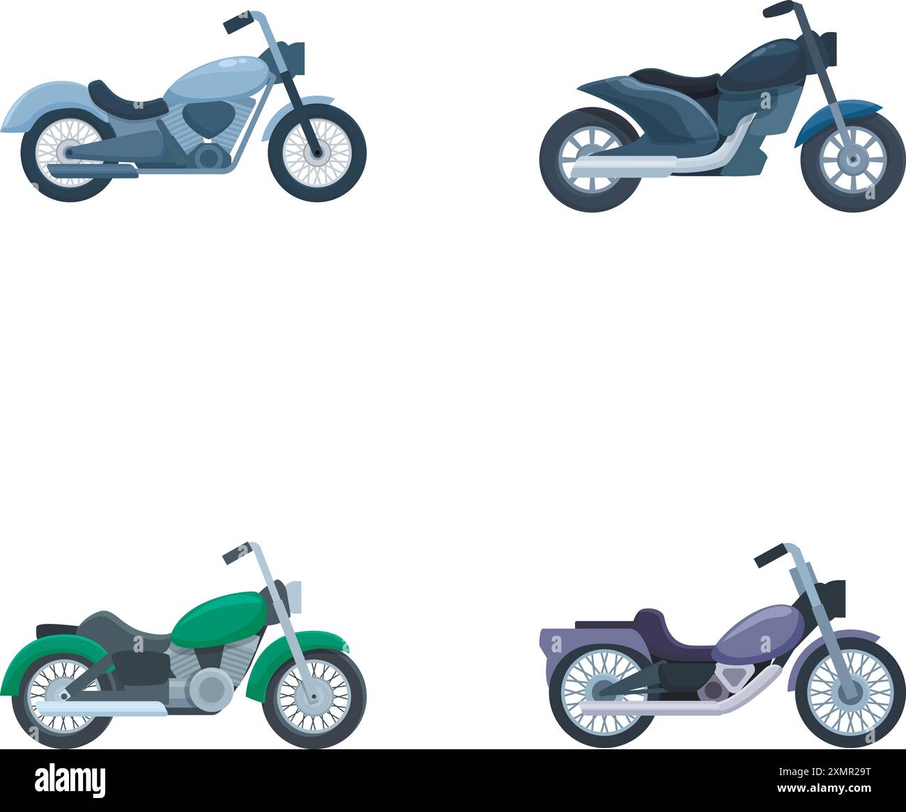 Collection of four different motorcycle illustrations, clear and simple ...
