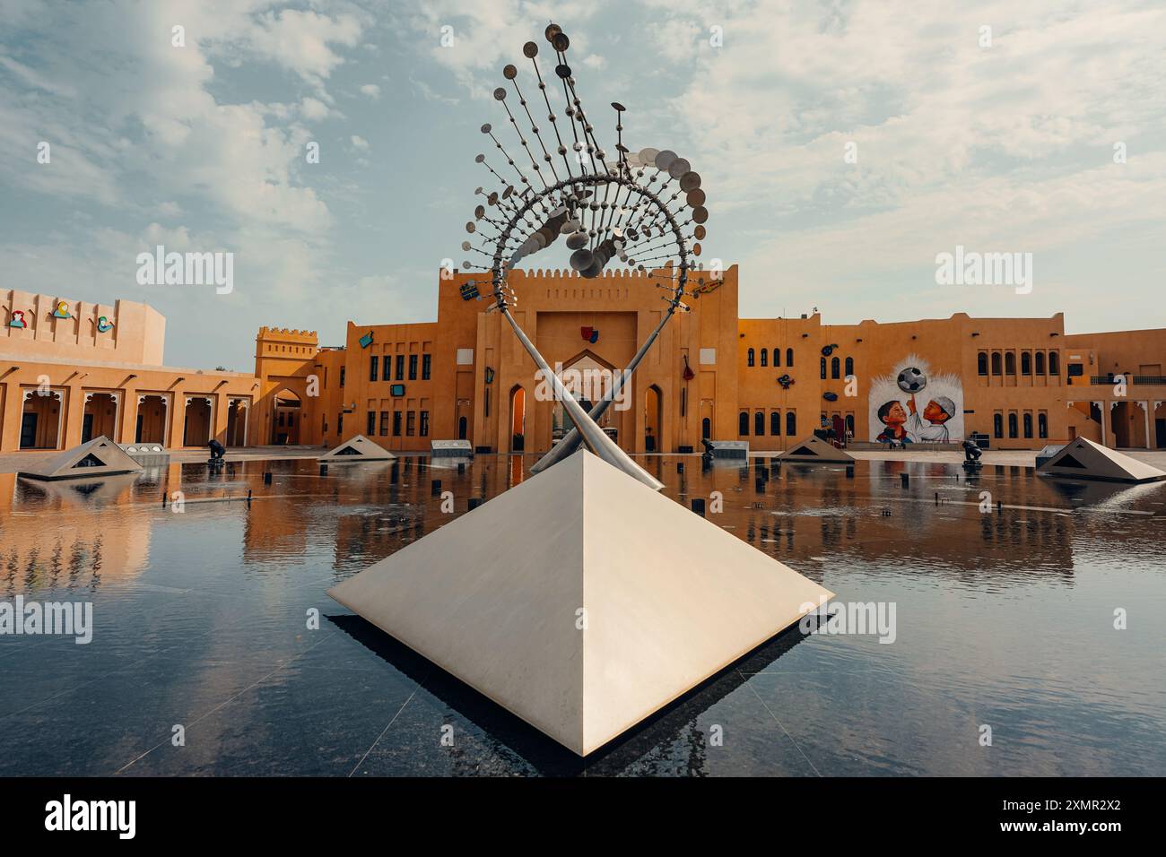 A stunning view of Qatar Plaza in Qatar with a looped installation and ...