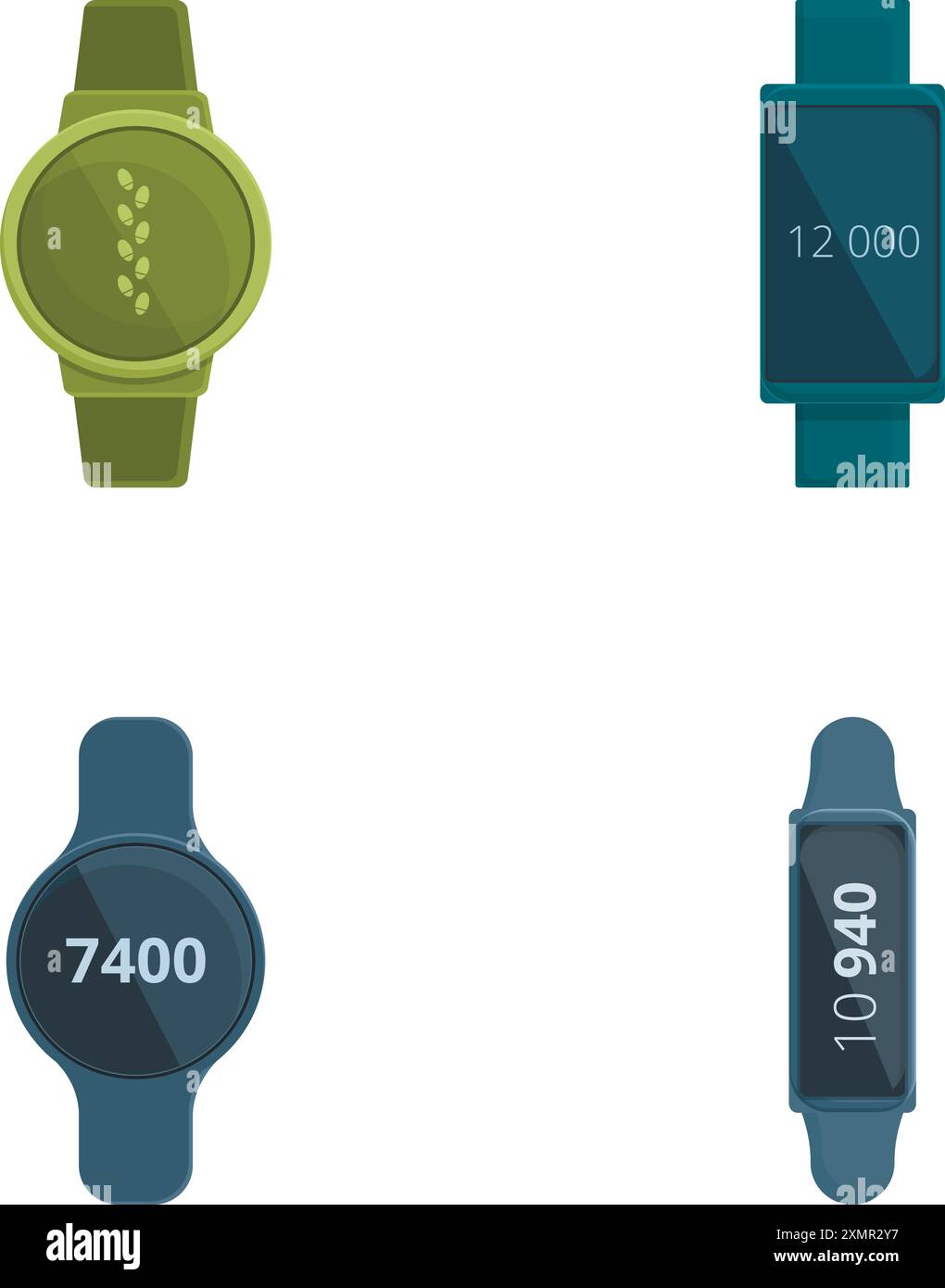 Illustration featuring four different styles of digital smartwatches ...