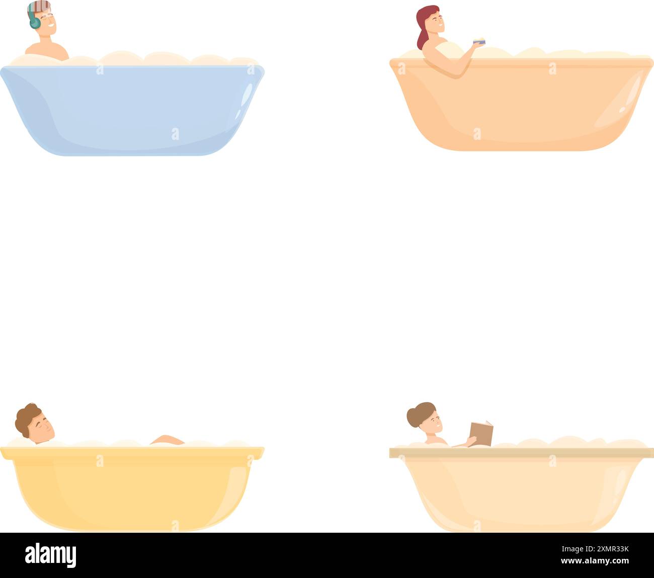 Collection of cartoon characters enjoying a soak in bathtubs ...