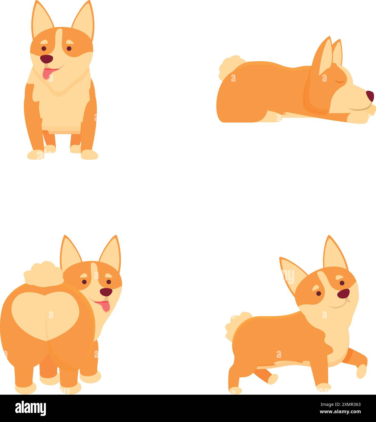 Collection of four adorable cartoon corgi illustrations, featuring ...