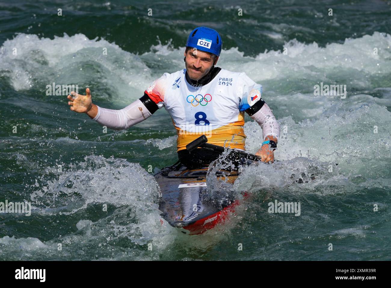 Lukas Rohan of the Czech Republic reacts at the finish line of the men ...