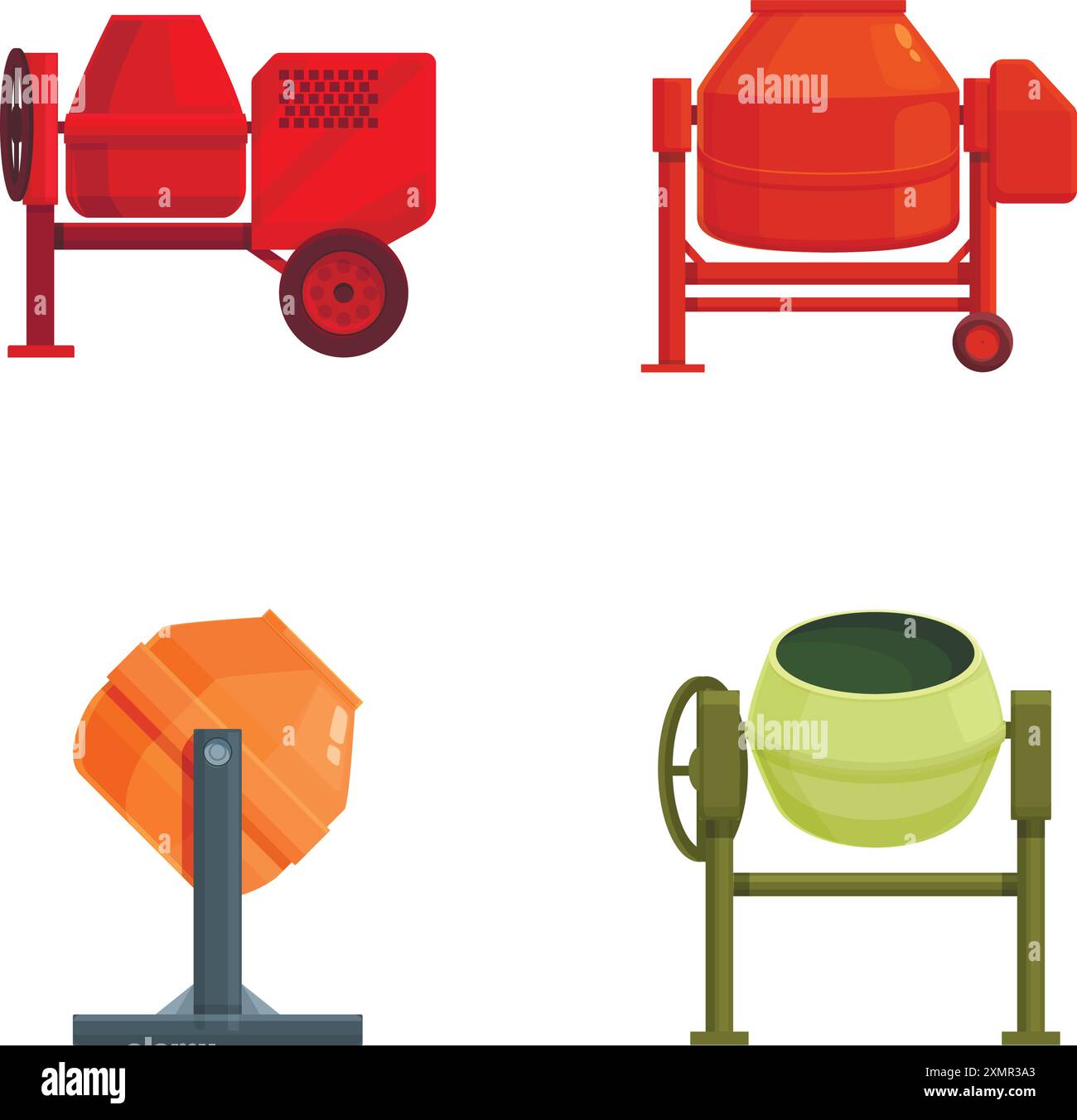 Illustration of different types of concrete mixers used in construction ...