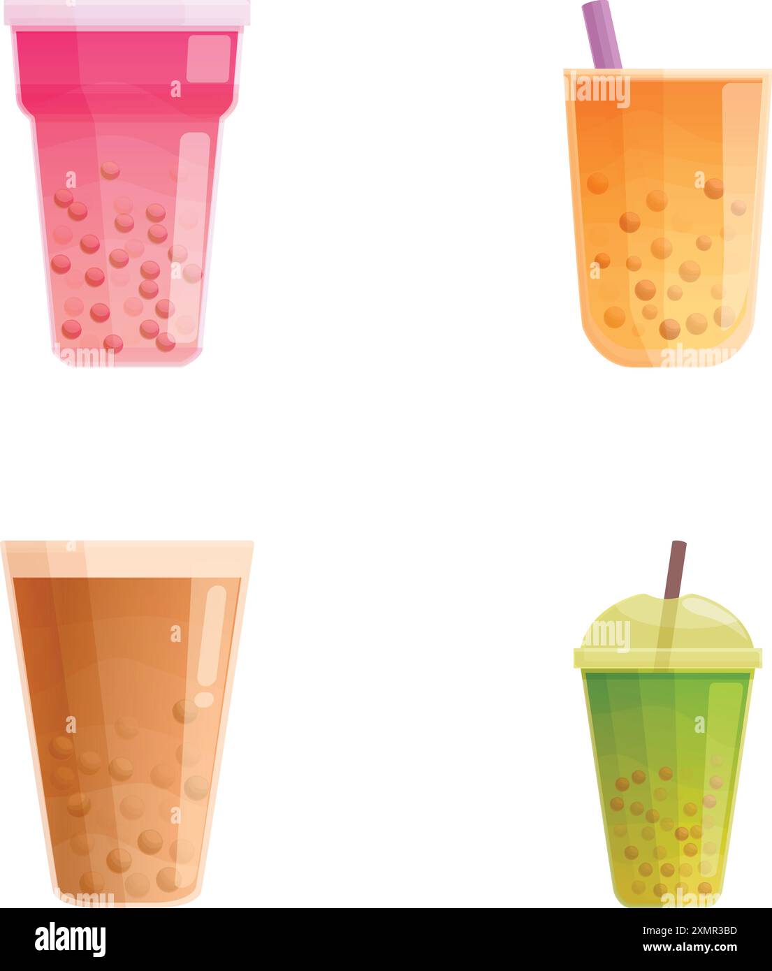 Colorful collection of bubble tea in various cups and flavors as vector ...