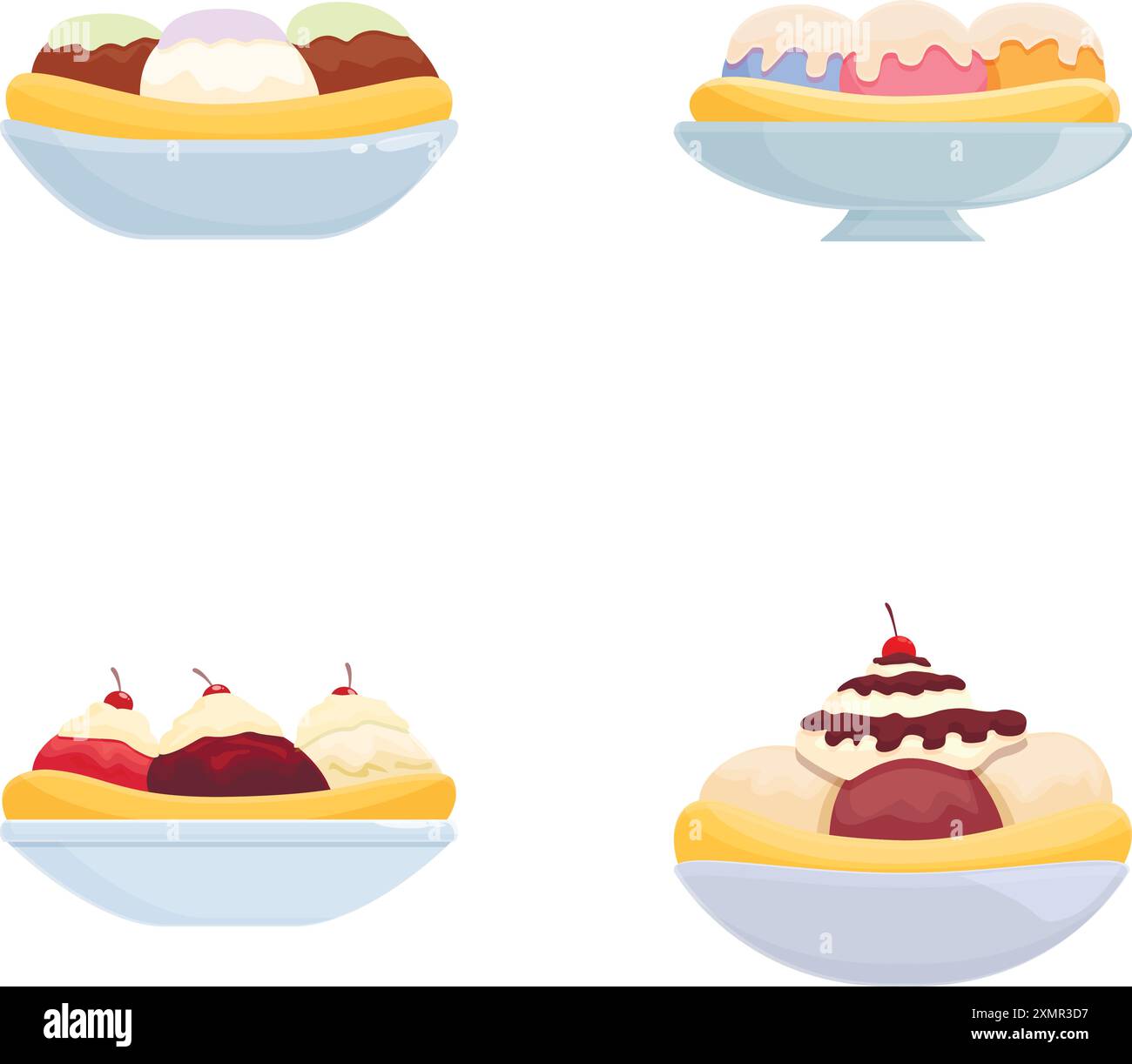 Set of four colorful ice cream desserts in bowls, isolated on white background Stock Vector ...