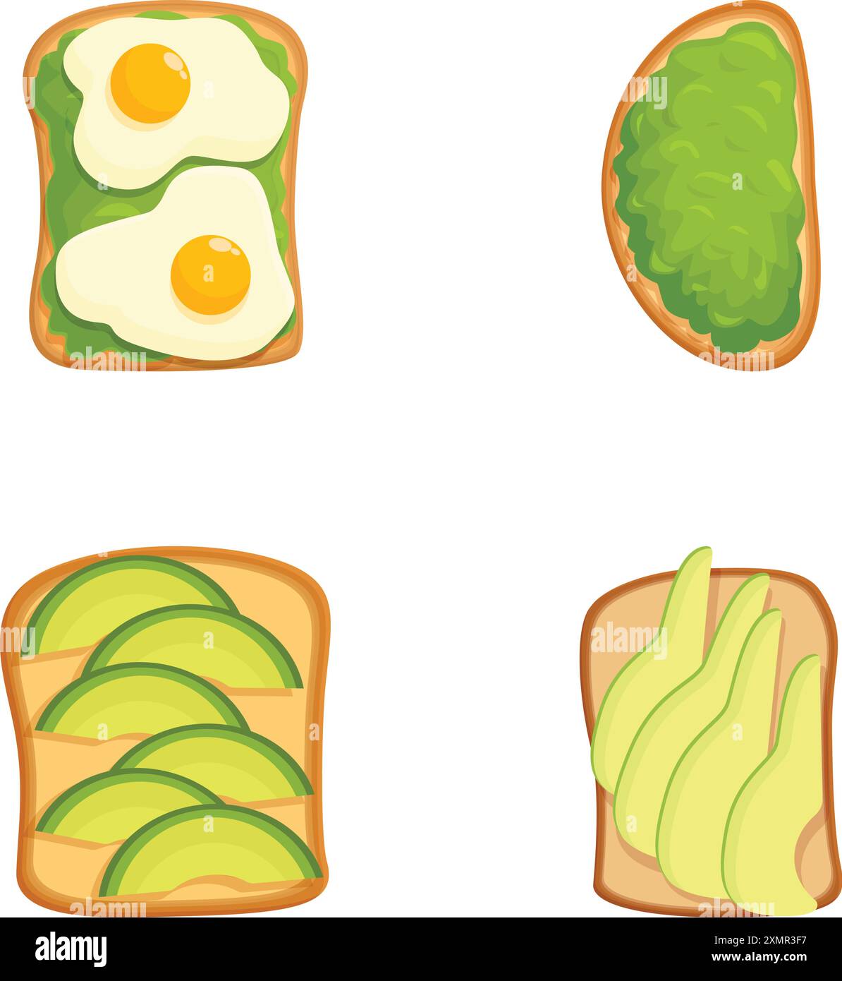 Vibrant collection of four avocado toast vector graphics hi-res stock ...
