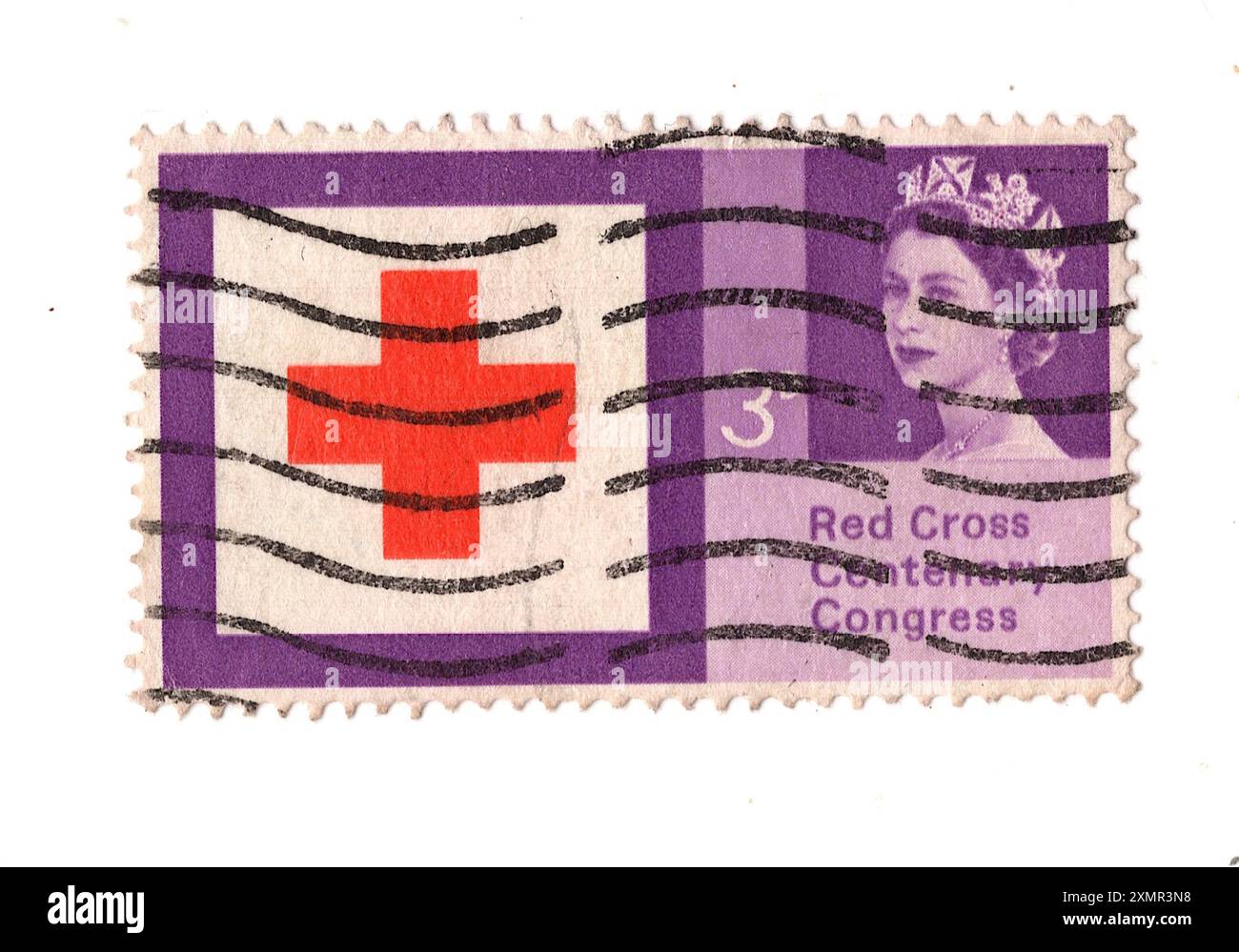 A vintage Queen Elizabeth II postage stamp featuring the Red Cross on a ...
