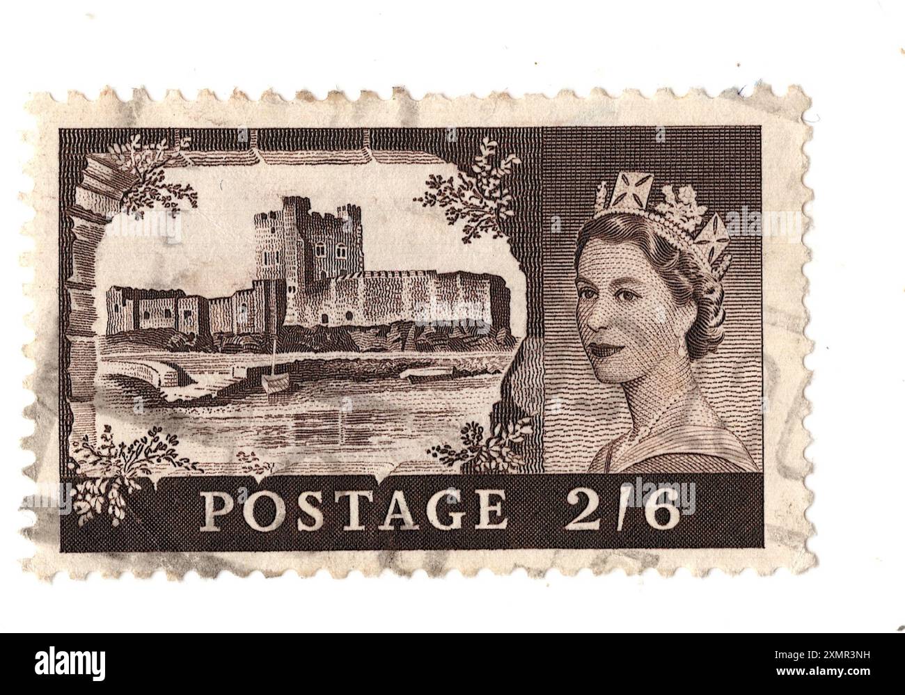 A vintage Queen Elizabeth II postage stamp featuring Carrickfergus ...