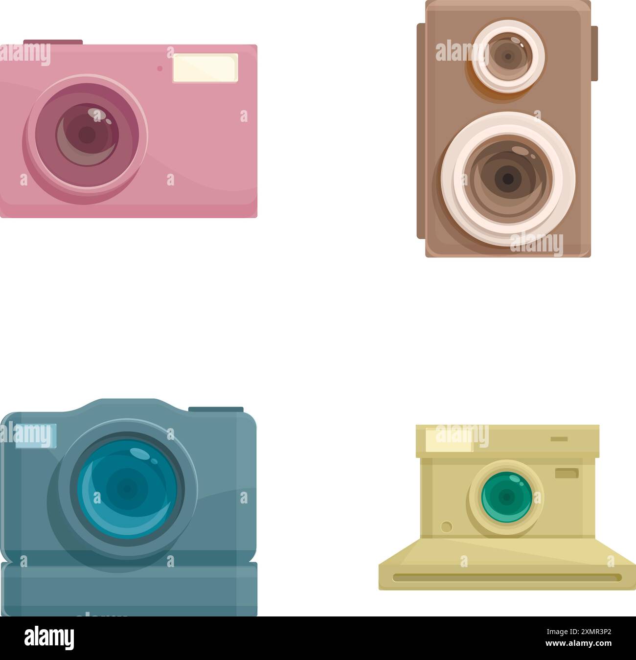 Collection of four colorful, detailed camera illustrations with a ...